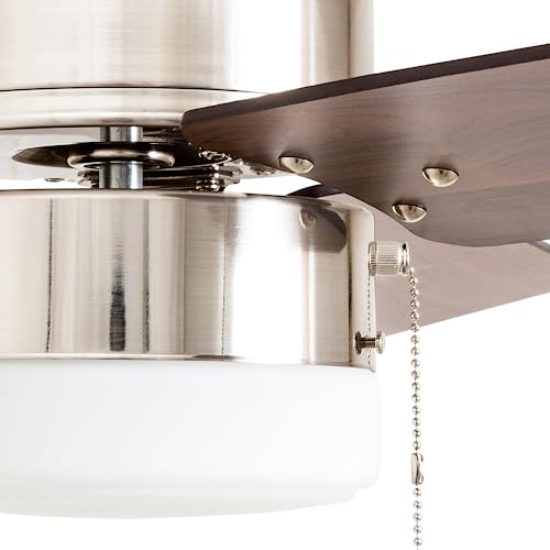 Prominence Home Reston, 42 Inch Modern Farmhouse LED Ceiling Fan with Light, Pull Chain, Dual Mounting Options, Dual Finish Blades, Reversible Motor - 51014-01 (Brushed Nickel)