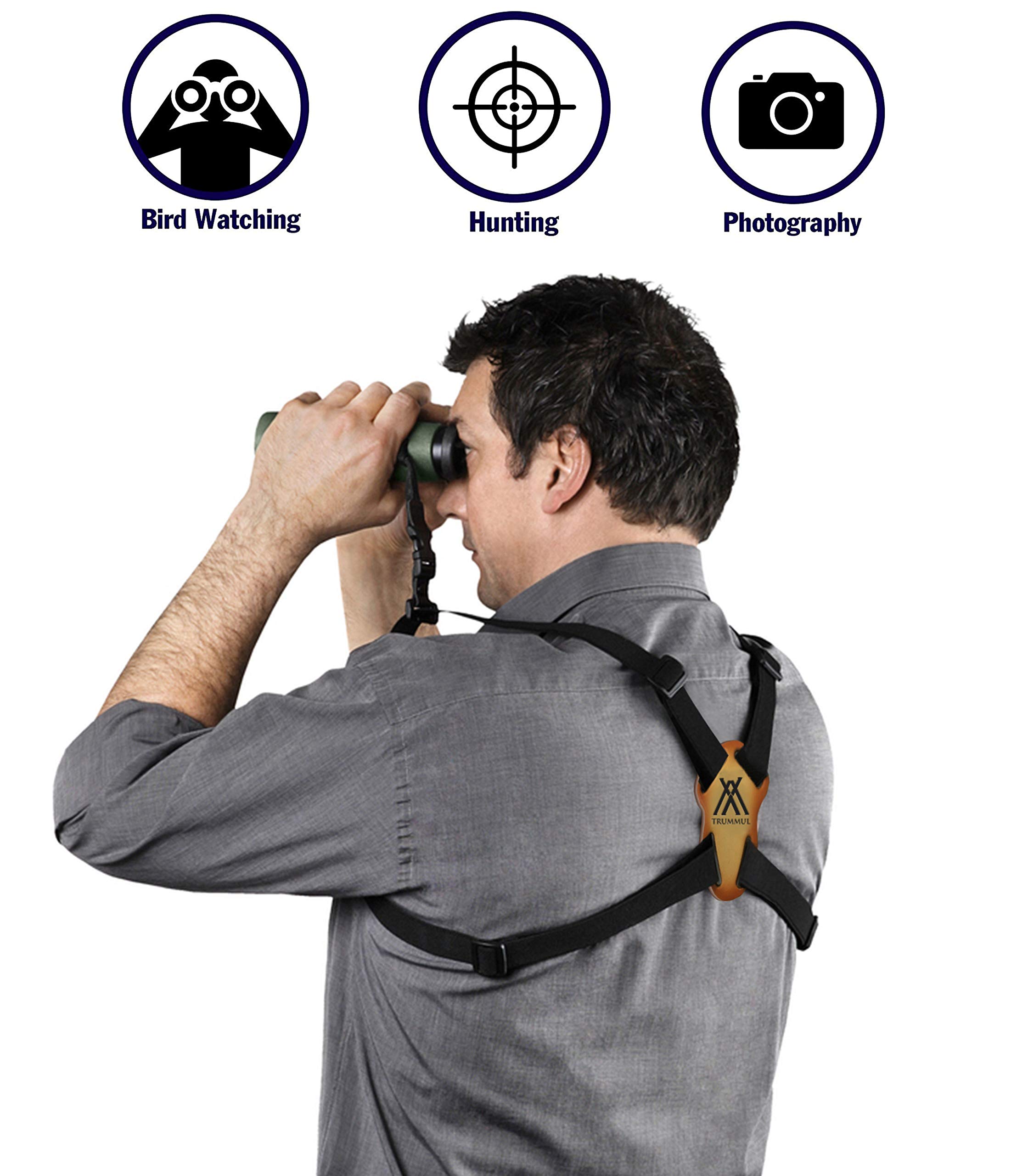 Trummul Binocular Harness Strap Best Chest Harness Strap for Hunters Photographers and Golfers Upgraded Version(Black)