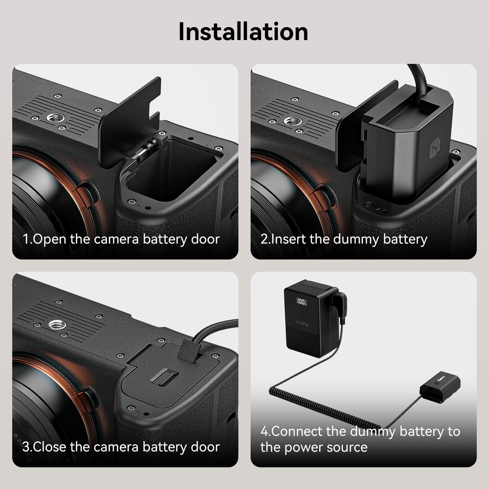 SmallRig D-TAP to NP-FZ100 Dummy Battery, NP-FZ100 Power Cable for Sony A7 III, A7 IV, A7S III, A7R III, A7R IV, A7R V, A7C, A7C II, A7CR, A1, A9, A9 II, A6600, A6700, FX3, FX30, ZV-E1 Cameras - 4253B