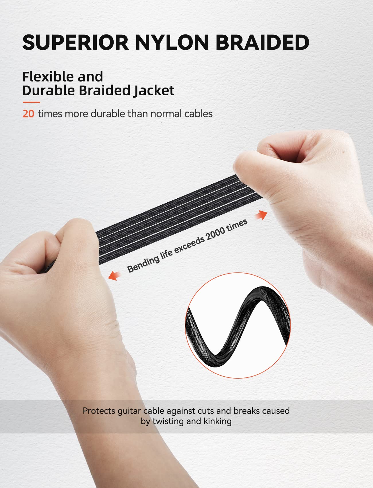 VIOY Guitar Cable 10 FT, 6.35 mm (1/4) TS (1/4) Mono Jack Unbalanced Guitar Patch Cords, High-end Instrument Cable for Electric Guitar, Bass, Keyboard, Electric Mandolin