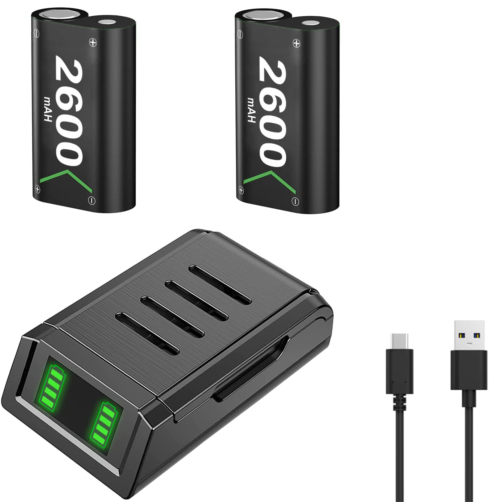 uowlbear Controller Battery Charger with 2 Rechargeable Battery for Xbox One Controller, 2600mAh High Capacity Battery for Xbox Series x/s, Xbox One, Xbox One S, Xbox One X, Xbox One Elite Controller