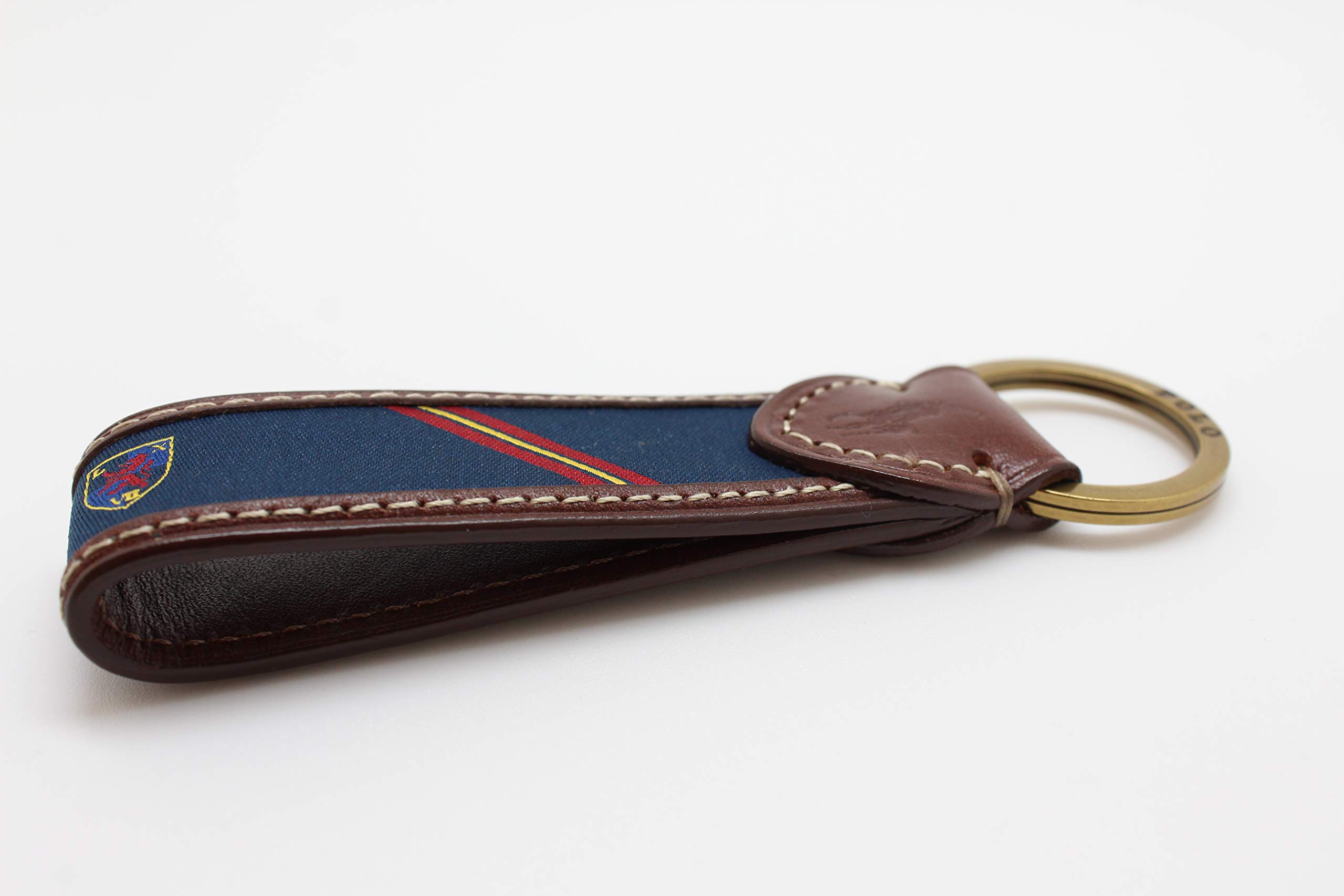 Polo Ralph Lauren Leather Trim w/Silk Crest Split O-Ring Key Chain Fob, Brown, One Size