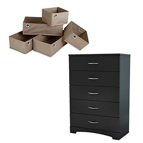South Shore Step One Chest & 5-Piece Drawer Organizers, Pure Black and Beige