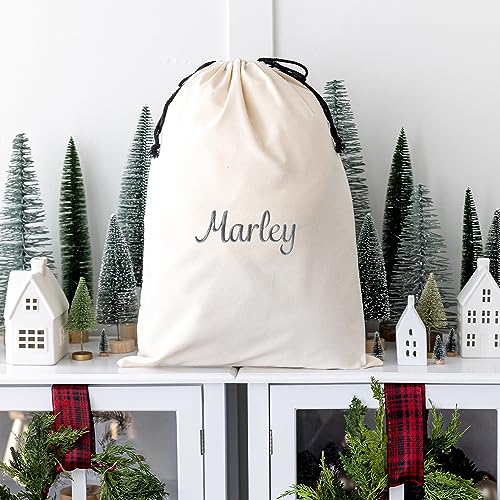 Qualtry Personalized Santa Sack Christmas Bag for Kids Presents (White 19.5โ x 26โ) - Large Cotton Sack with Drawstring - Giant Toy Bag with Embroidered Name