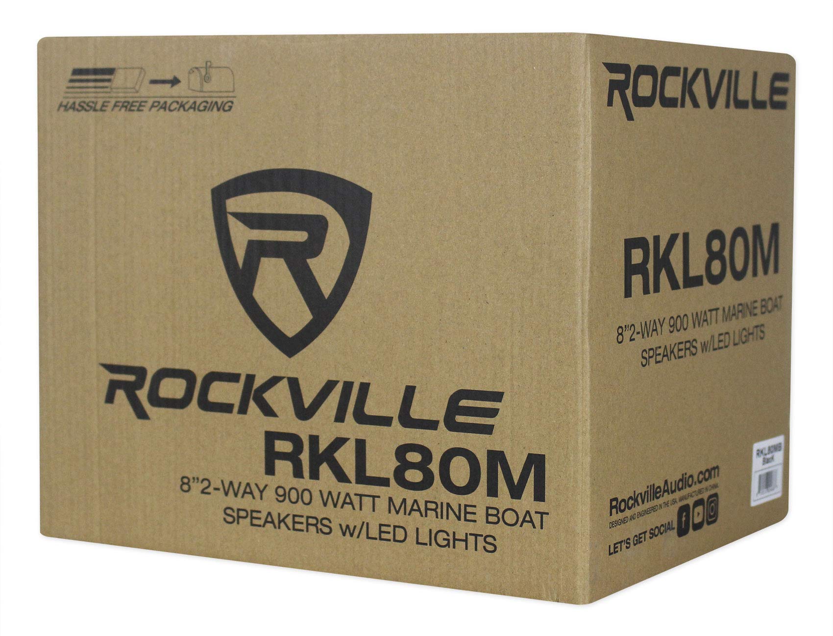 Rockville (2) RKL80MBW 8" 900w Marine LED Speakers+Receiver+Amplifier+Amp Kit
