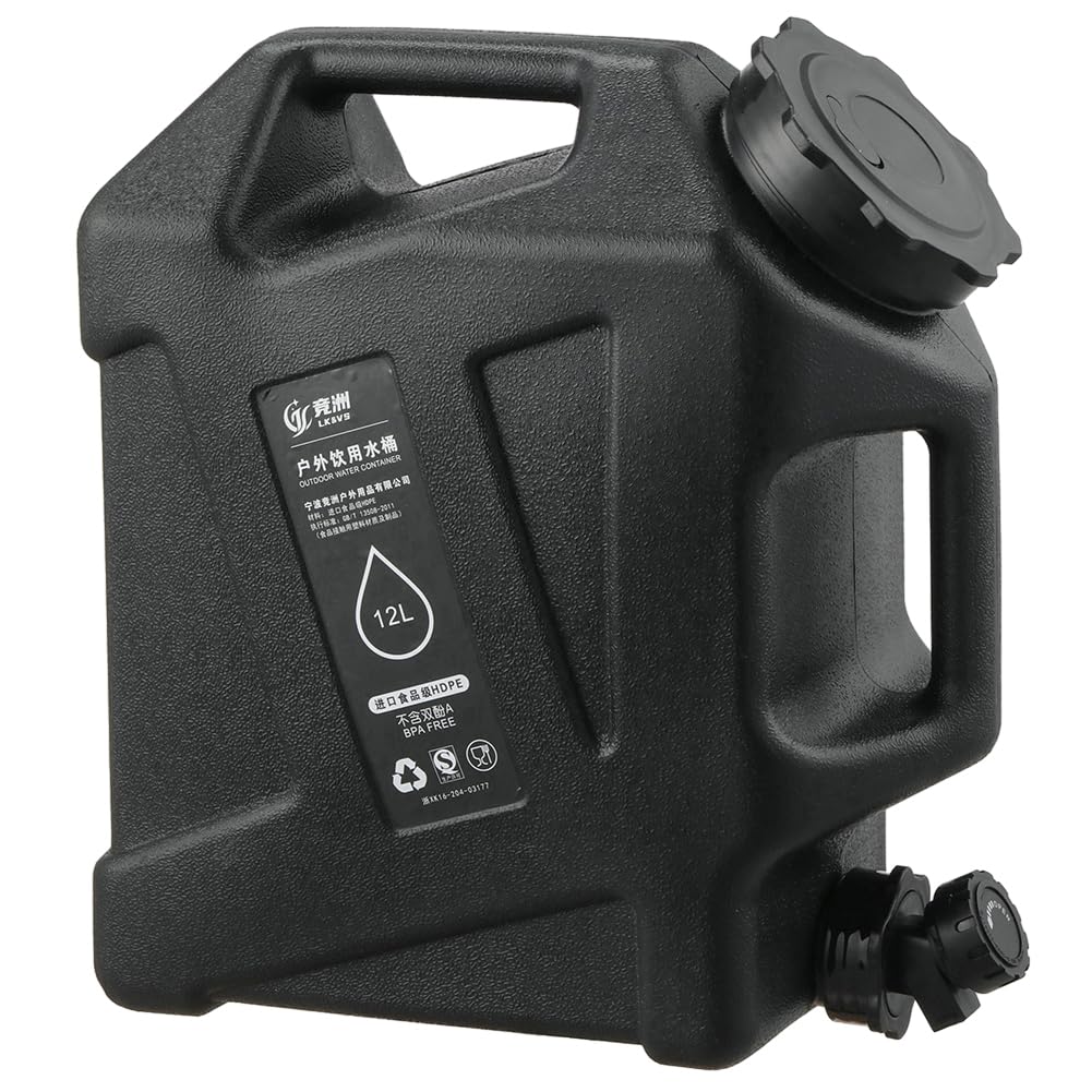 Orgonite Water Storage Containers, Camping Water Container, Portable Water Tank with Faucet Camping Bucket with Tap Water Jug with Spigot BPA Free Emergency Water Storage (Black-3.2gal)