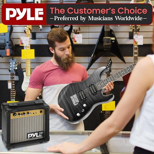 Pyle Electric Guitar Kit with Amp, Full Size Instrument with Humbucker Pickups, Guitarra Electrica Amplifier and Beginner Bundle Accessories, 39" Legacy Red