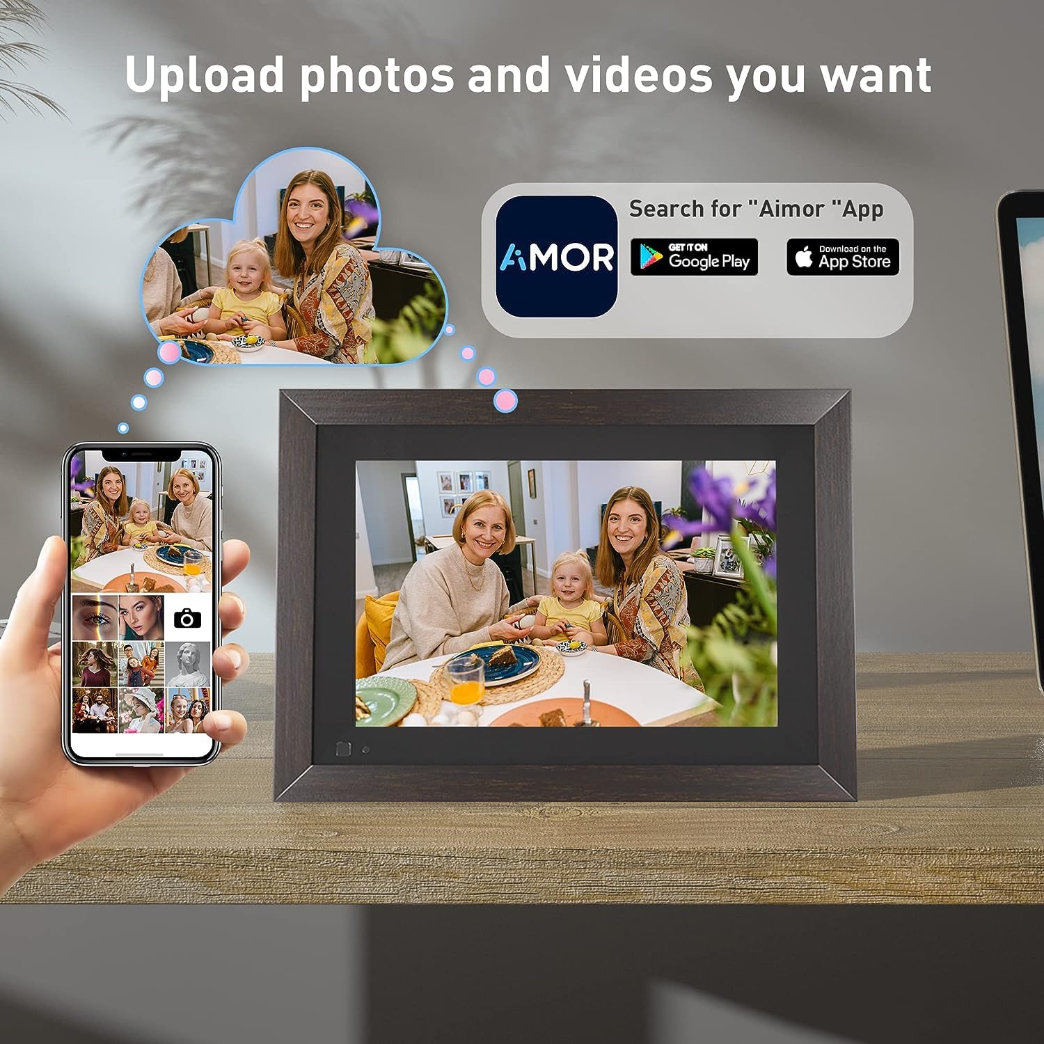 SGIN 10.1 Inch Digital Picture Frame, with 1280 * 800P IPS Touch Screen, 16GB Storage Smart Cloud Photo Frame, Auto-Rotate, Wall-mountable, Electronic Picture Frames via AiMOR APP