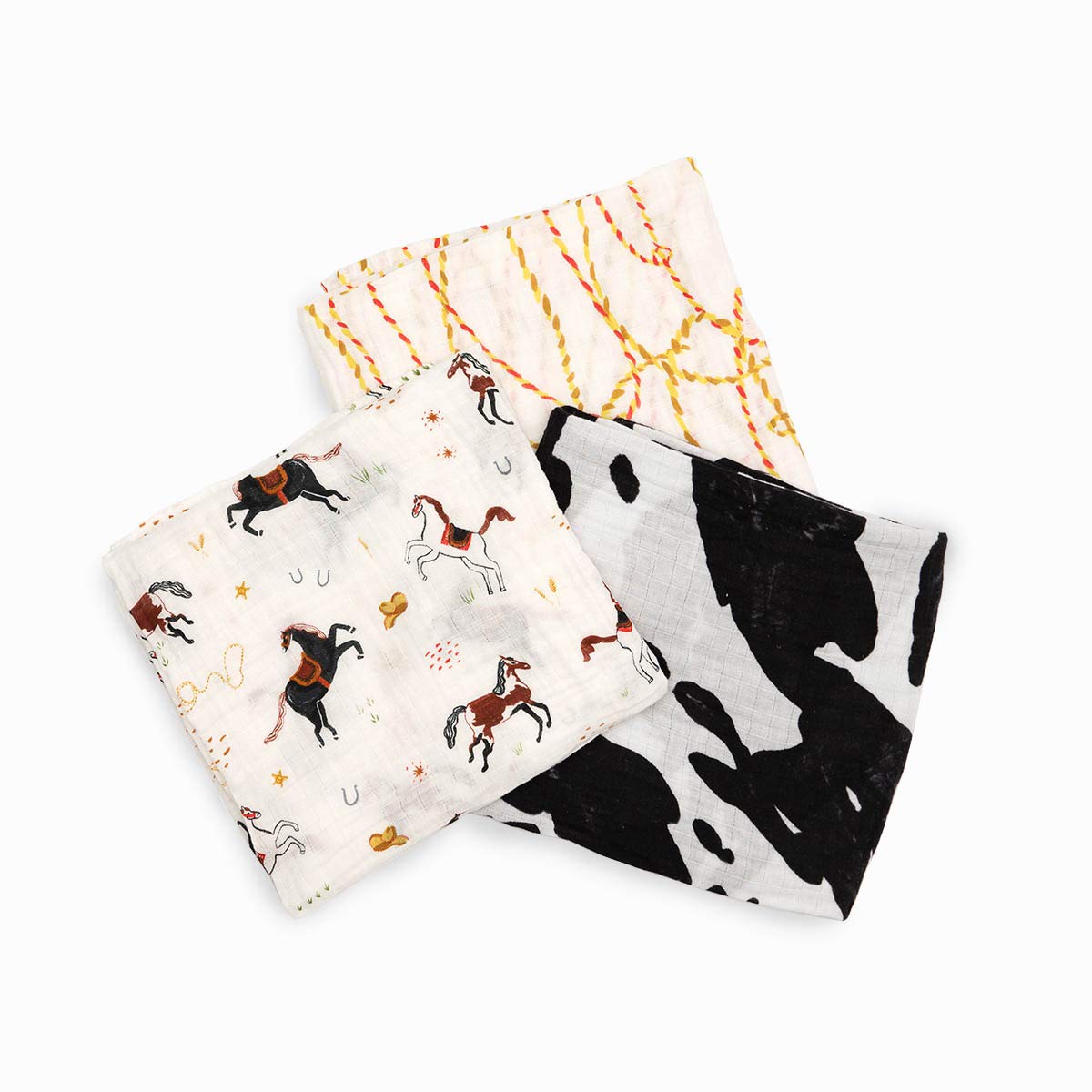 Red Rover Kids Cotton Muslin Swaddle - 47â x 47â- 100% Cotton â Machine Washable â Softer with Every Wash â Playful Designs - Soft, Breathable & Lightweight â Unisex - 3 Pack (Howdy Horse Set)