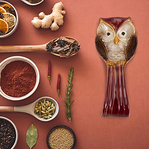 Zerodeko 2pcs Owl Spoon Rest Cooking Spoon Rest Coffee Spoon Holder for Coffee Bar Ceramic Spoon Rack Sauce Plate House Accessories for -cream Spoon Desktop Stove Ceramics