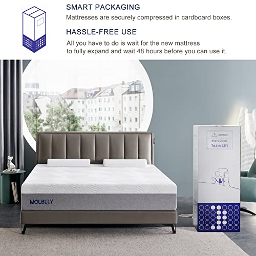 Molblly King Mattress, 12 inch Gel Memory Foam King Size Mattress in a Box, Medium Firm Bed Mattress King, Cool Sleep & Comfy Support, 10 Year Support