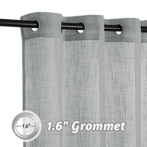 RYB HOME Linen Textured Sheer Curtains 84 inches Long Light & Airy Sheer Window Curtains Country Rustic Farmhouse Curtains for Living Room Bedroom, W 52 x L 84 inch, 2 Pcs, Grey