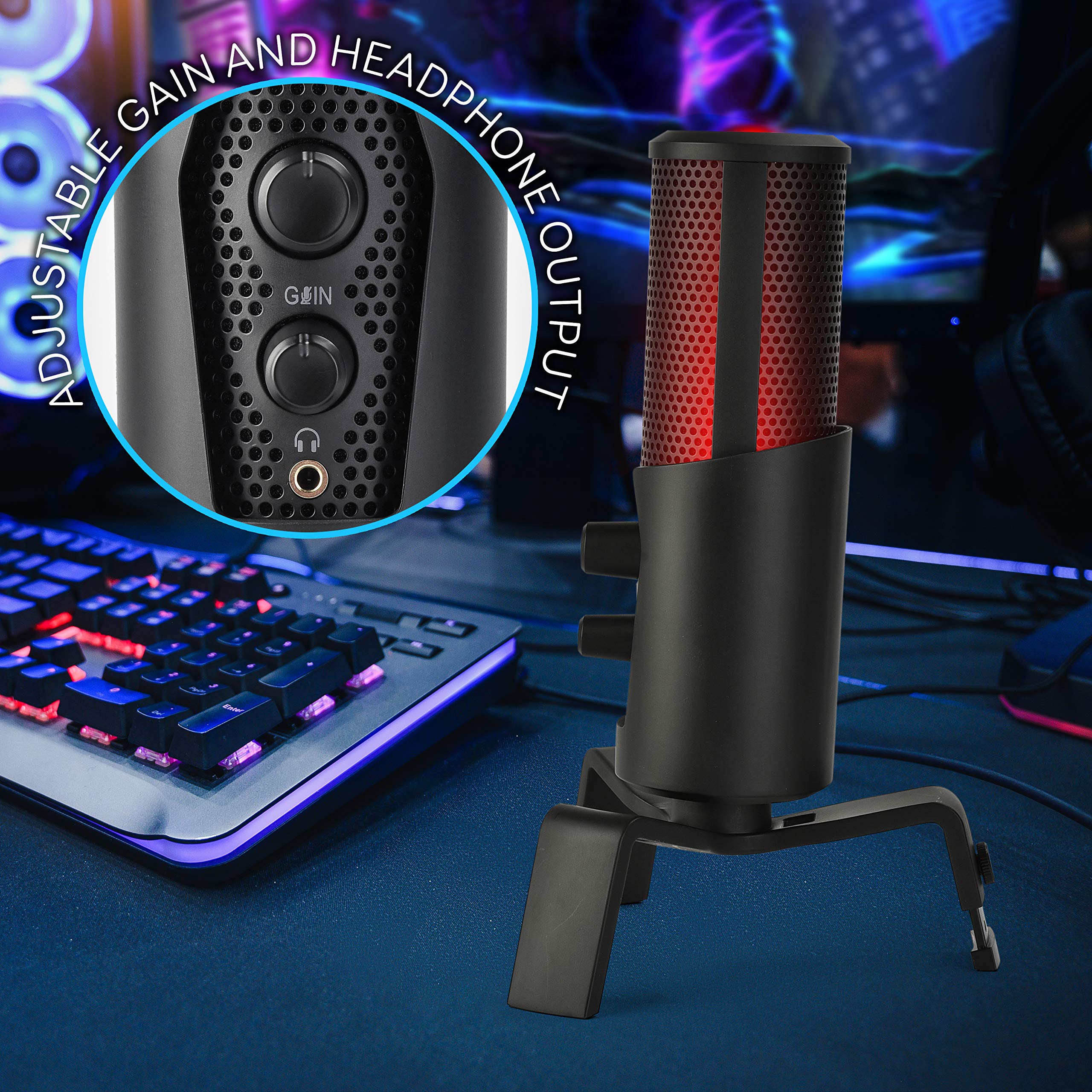 Pyle Selectable Pickup Pattern RGB USB Microphone - 4 Recording Modes Cardioid, Bidirectional, Stereo, Omnidirectional - Condenser Audio Mic w/LED Lights for Gaming Podcasting Studio PC, and Mac