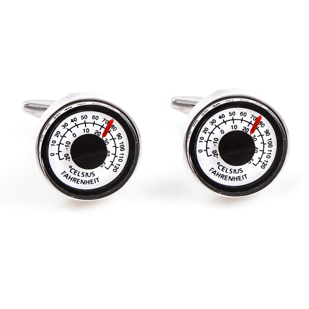 MRCUFF Traveler Working Watch Thermometer & Compass Steampunk Spinning Globe Pilot 4 Pairs Cufflinks in a Presentation Gift Box & Polishing Cloth