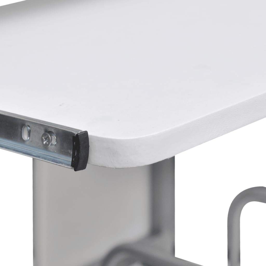 Queen.Y Movable Computer Desk Gaming Desk with Pull-Out Keyboard Tray and Movable PC Tower Shelf, Industrial Accent Cart Game Laptop Notebook Table, White