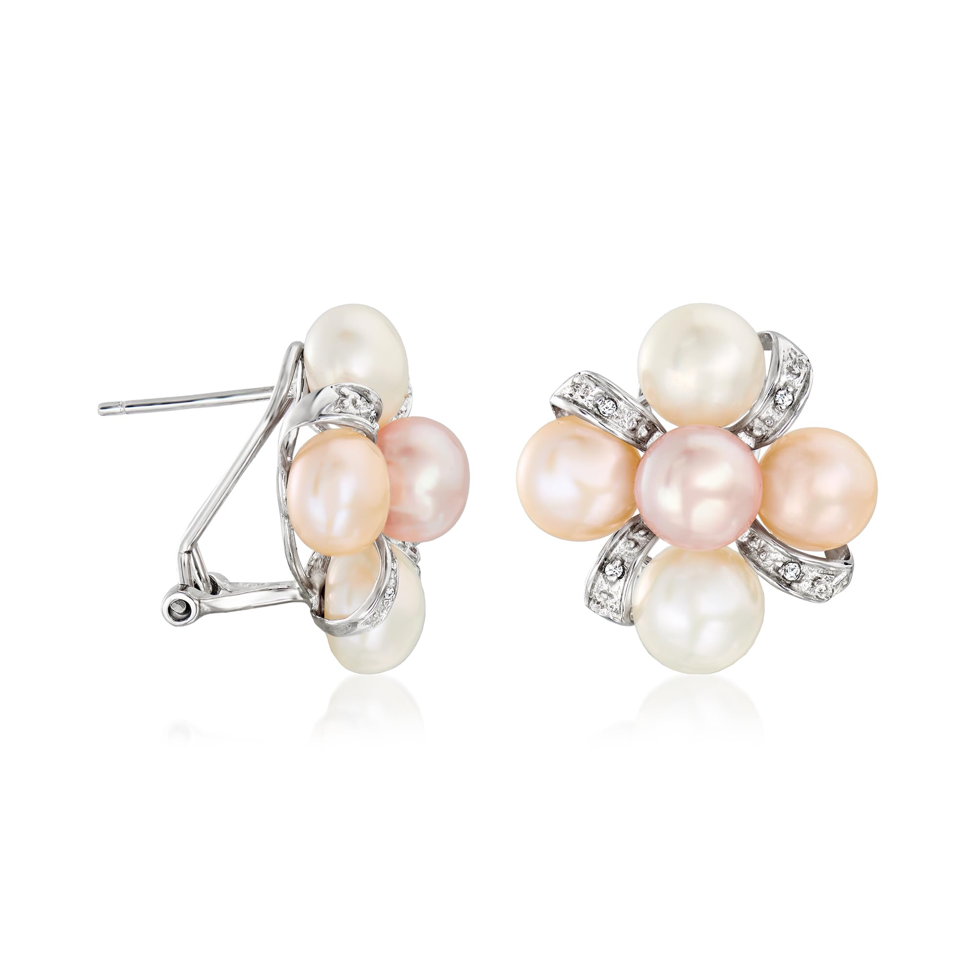 Ross-Simons 7-7.5mm Multicolored Cultured Pearl Earrings With Diamonds in Sterling Silver