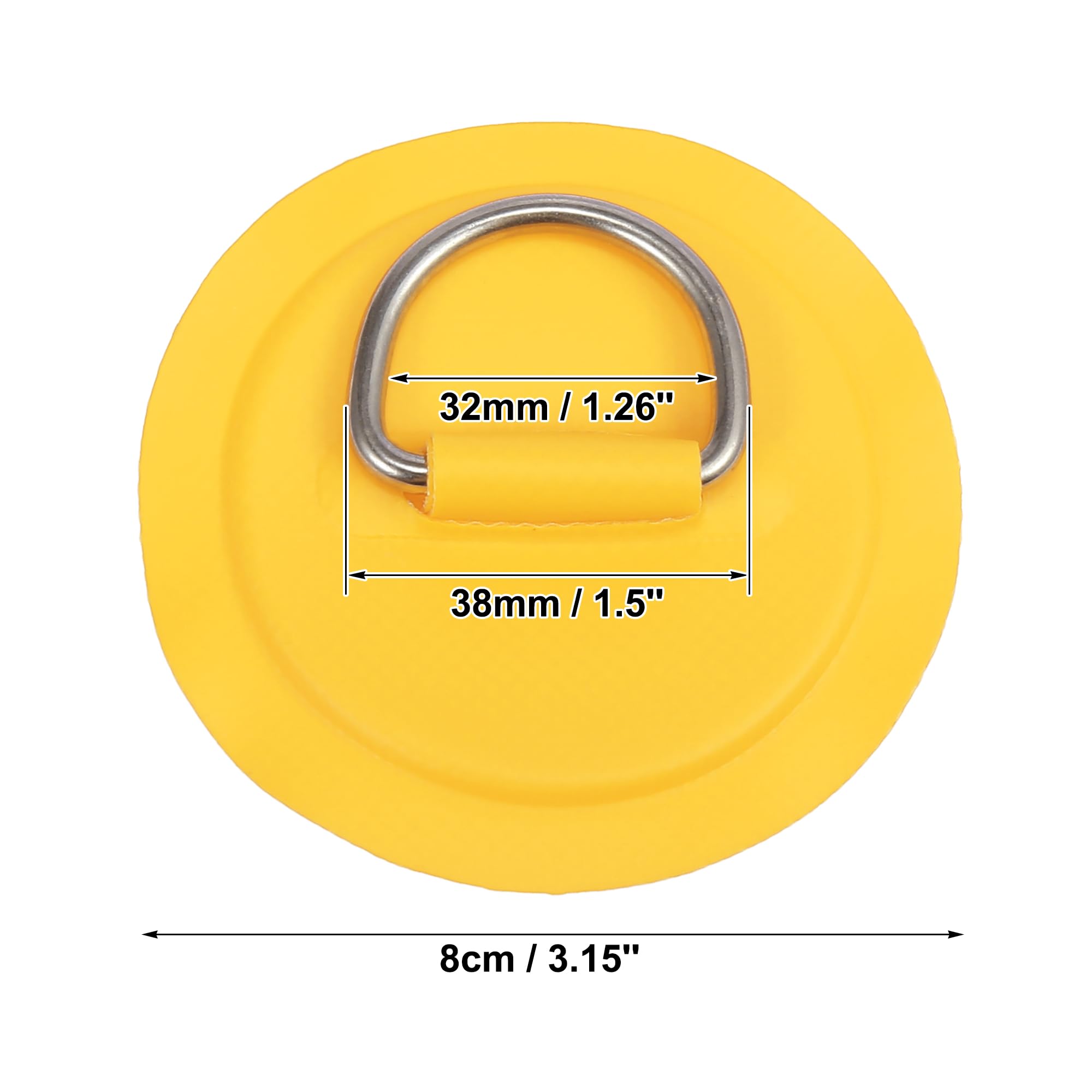 X AUTOHAUX 4pcs D Ring Patch PVC Stainless Steel Round Shape D Ring Pad for Inflatable Boat Kayak Canoe Deck Yellow
