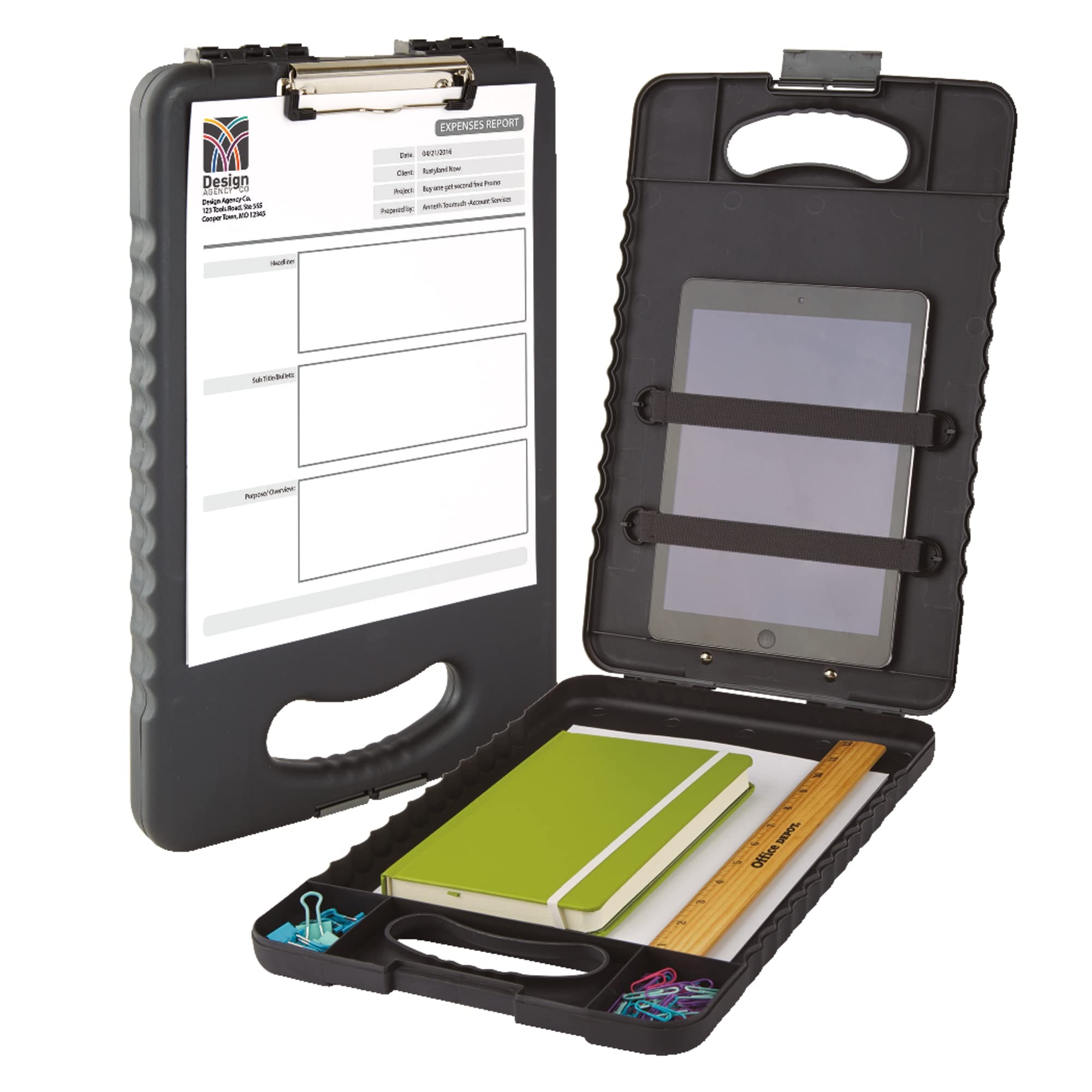 Office DepotĀ® Brand Carry-All Clipboard Storage Box, 15"H x 13"W x 2"D, Charcoal