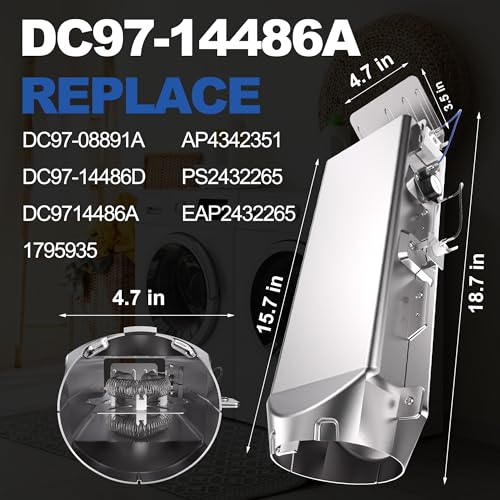 Romalon DC97-14486A Dryer Heating Element includes a built-in DC47-00019A dryer heating element Nickel-chromium content up to 95% For Samsung Dryer dv45h7000ew/a2 dve50r5400v/a3 dve50r5200w/a3 etc
