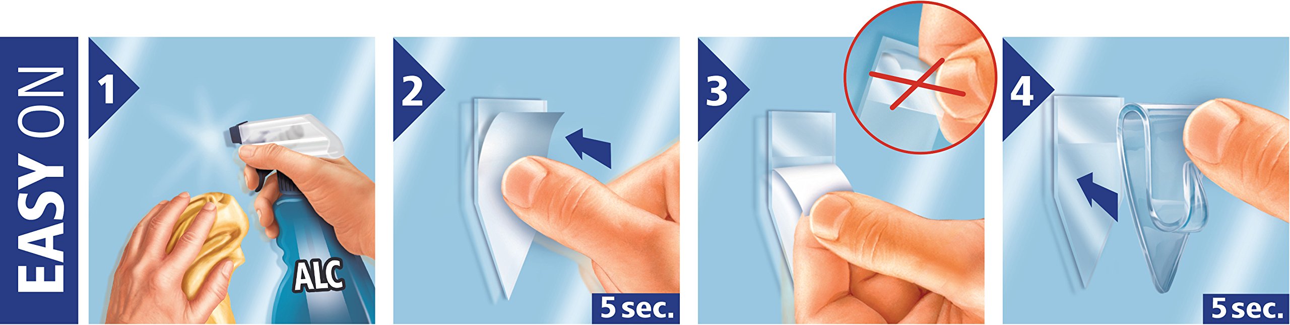 tesa Adhesive Hooks for Glass - Invisible Hanging Hooks for Mirrors & Transparent Surfaces - Holds up to 0.2 kg per Hook - Pack of 5 incl. 8 Adhesive Strips