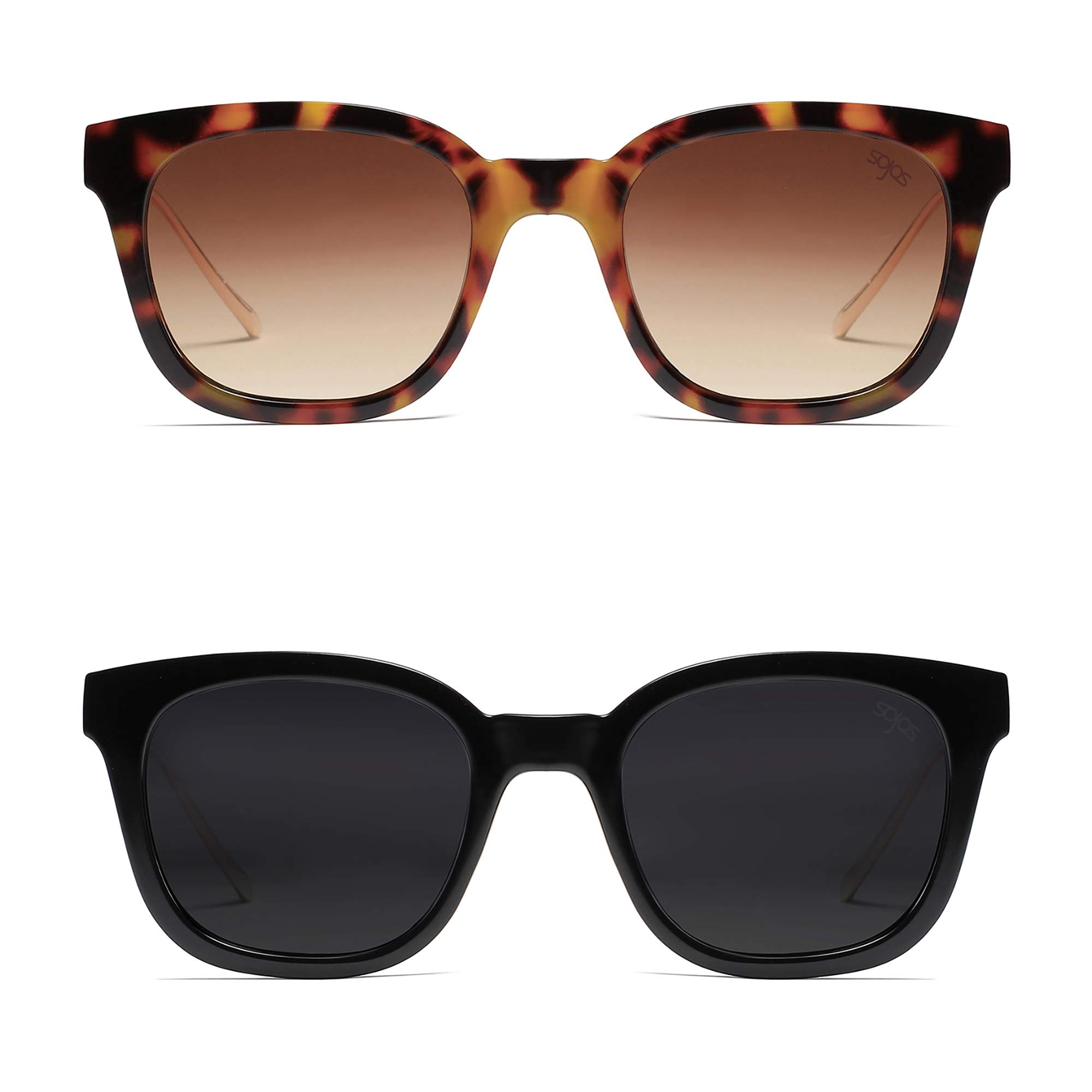SOJOS 2 Pack Classic Square Polarized Sunglasses for Women Men UV400 Sun Glasses SJ2050, Brown Tortoise & Black