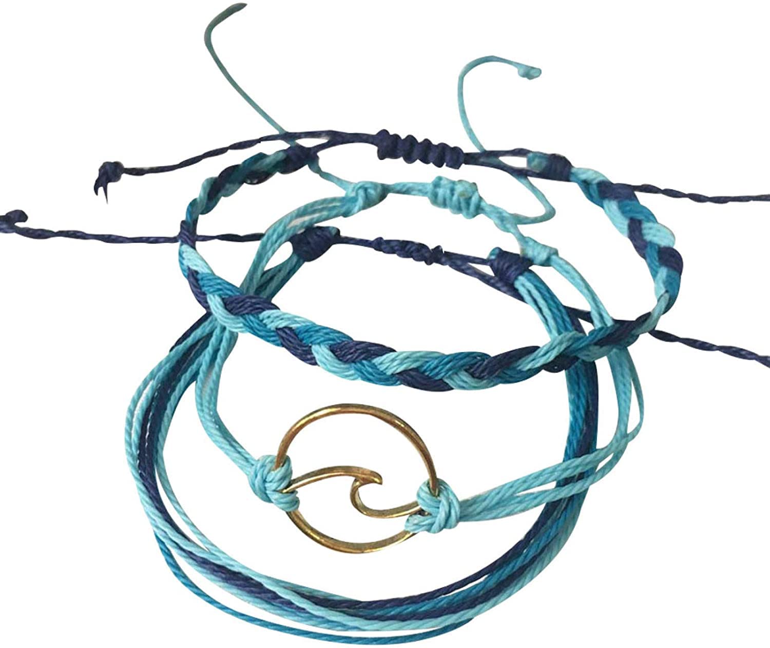 U-M 3Pcs Women Summer Beach Sea Wave Strand Bracelet Adjustable Bangle Jewelry Creative Gift Useful & Deft