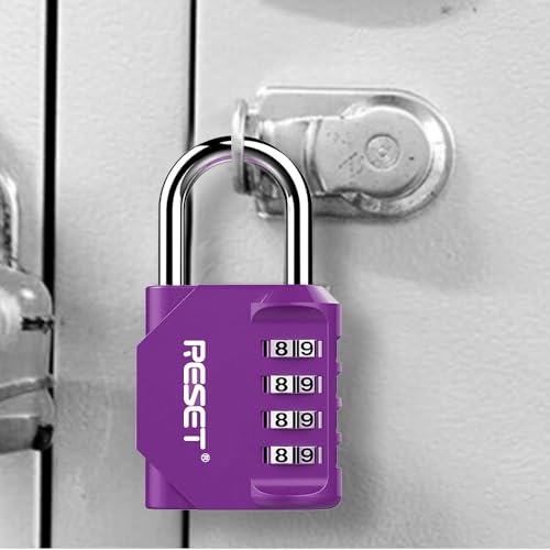 RESET-060 4 Digit Combination Lock Outdoor Padlock for School Gym Sports Locker Fence Toolbox Gate Suitcase Hasp Purple