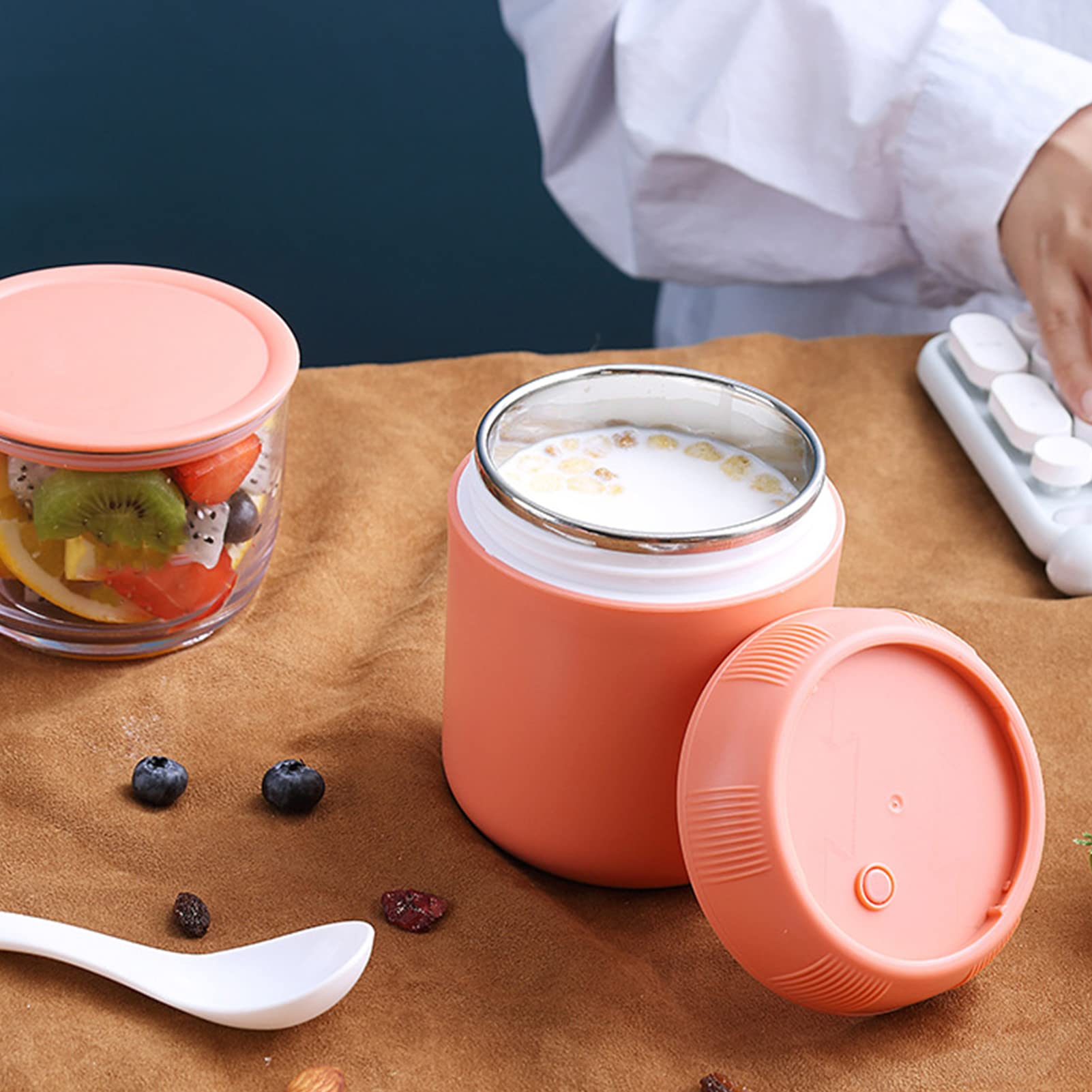 Yogurt Container with Lid and Spoon 2-Tier Cereal Cup,430 ml + 330 ml Cereal Cup Portable Leak-Proof Insulated Food Container Overnight Oats Containers Cereal Milk Cold Hot Food for Kids Adults