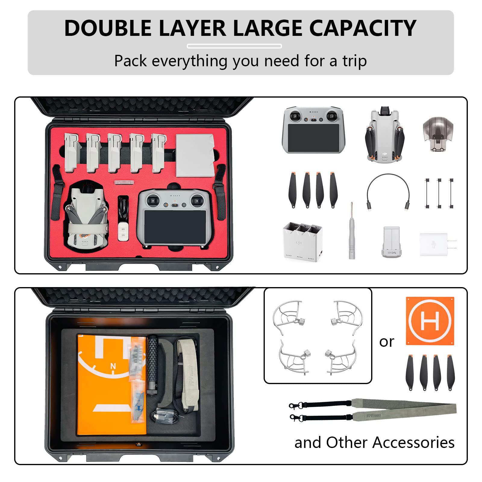 Waterproof Hard Case for DJI Mini 3 Pro, Double Layer Carrying Case for DJI Mini 3 Pro, DJI Mini 3 Large Capacity Case, Professional DJI Mini 3 Pro Accessories