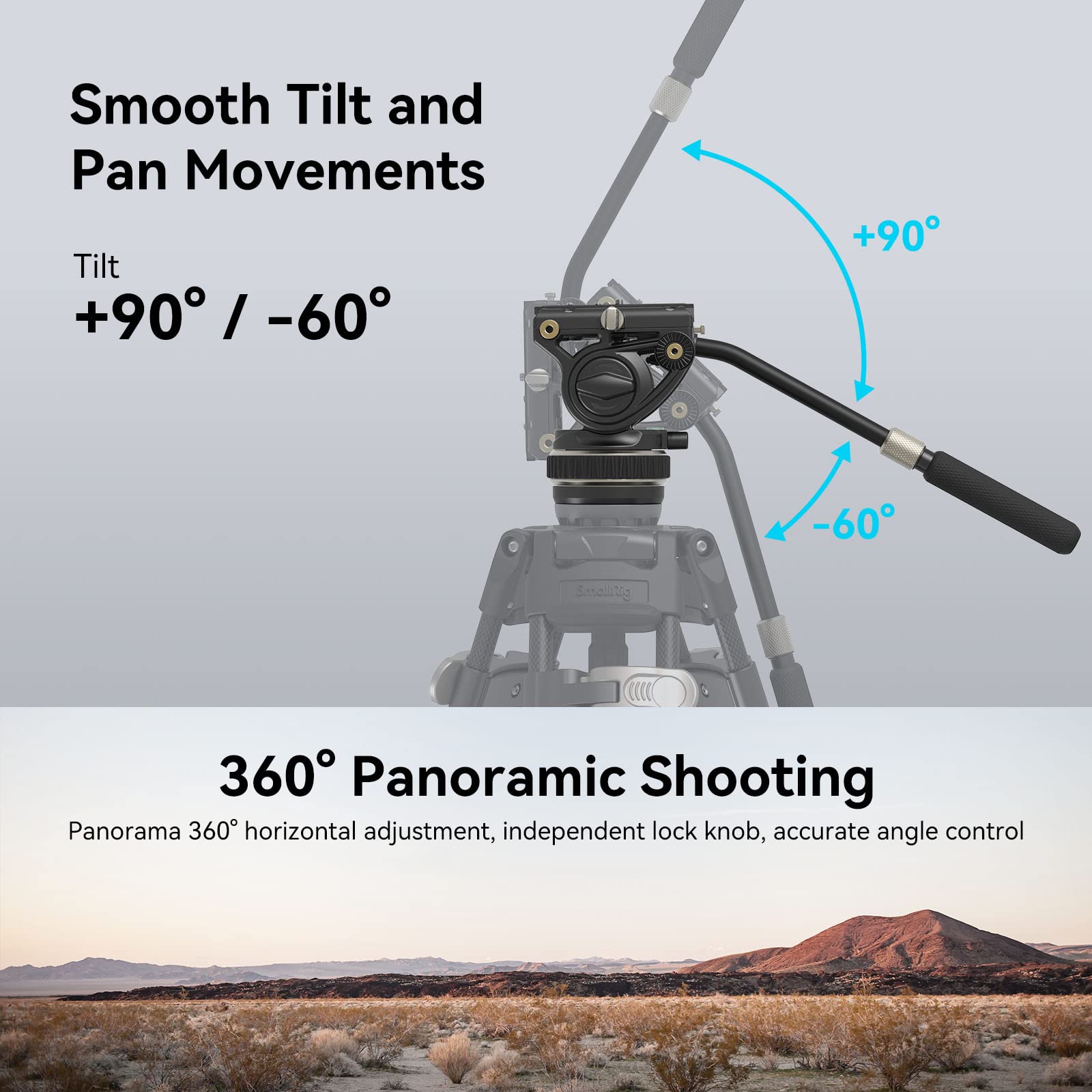 SmallRig DH10 Heavy Duty Tripod Fluid Video Head with Flat Base and Adjustable Handle, Quick Release Plate for Manfrotto Video Head Mount Plate, Load up to 22Ibs, for Video Cameras, DSLR Cameras 4165