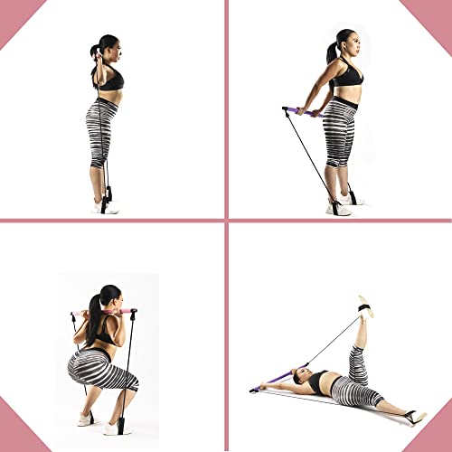 Resime Bar - Portable Pilates Bar Kit with Upgraded 30LB Adjsutable Foot Resistance Bands. Resistance Bands. for Pilates Toning Sticks. Pilates Reformer Machine (Pink)