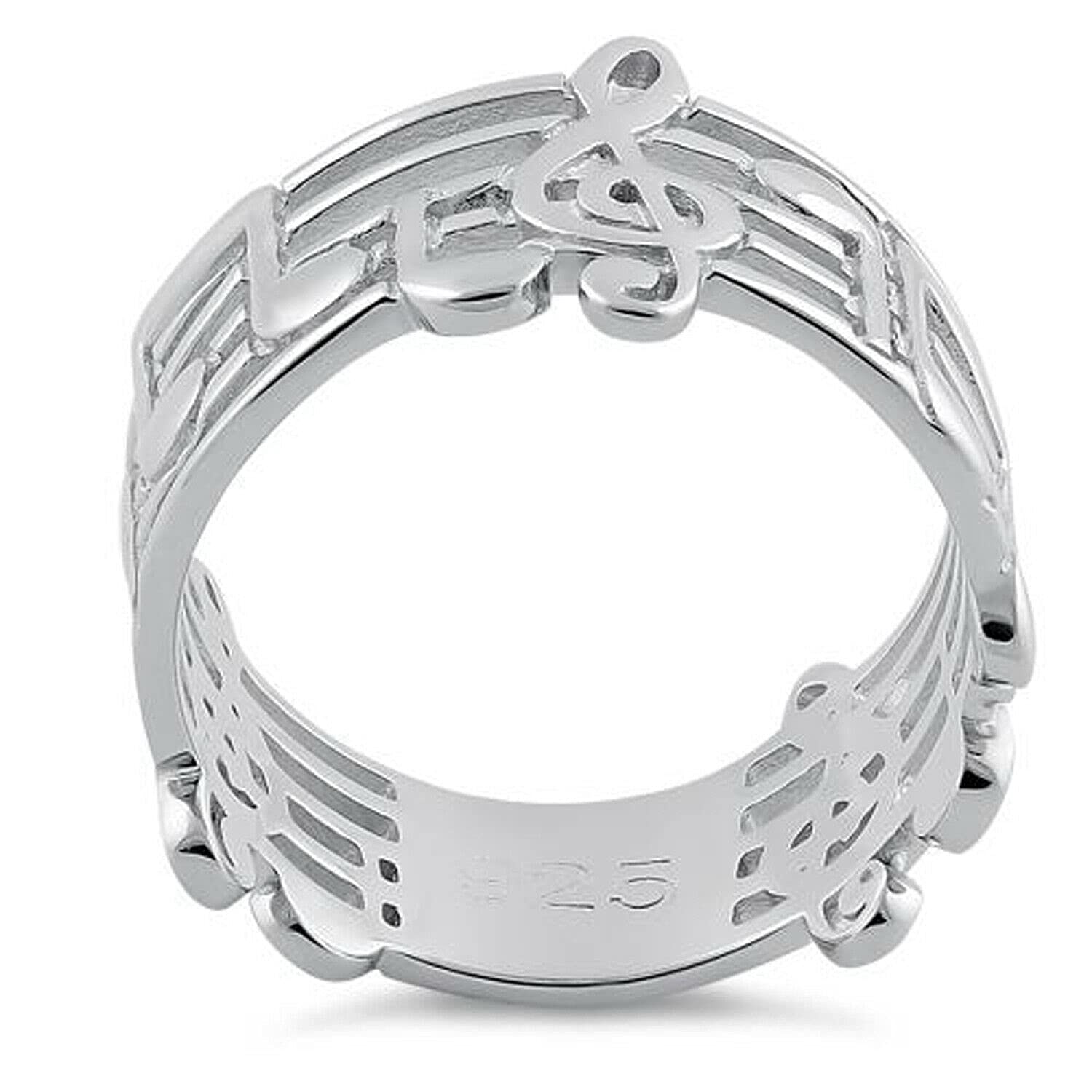 Sterling Silver 925 Musical Notes Ring Wide Classic Ring Treble Clef Jewelry (7)