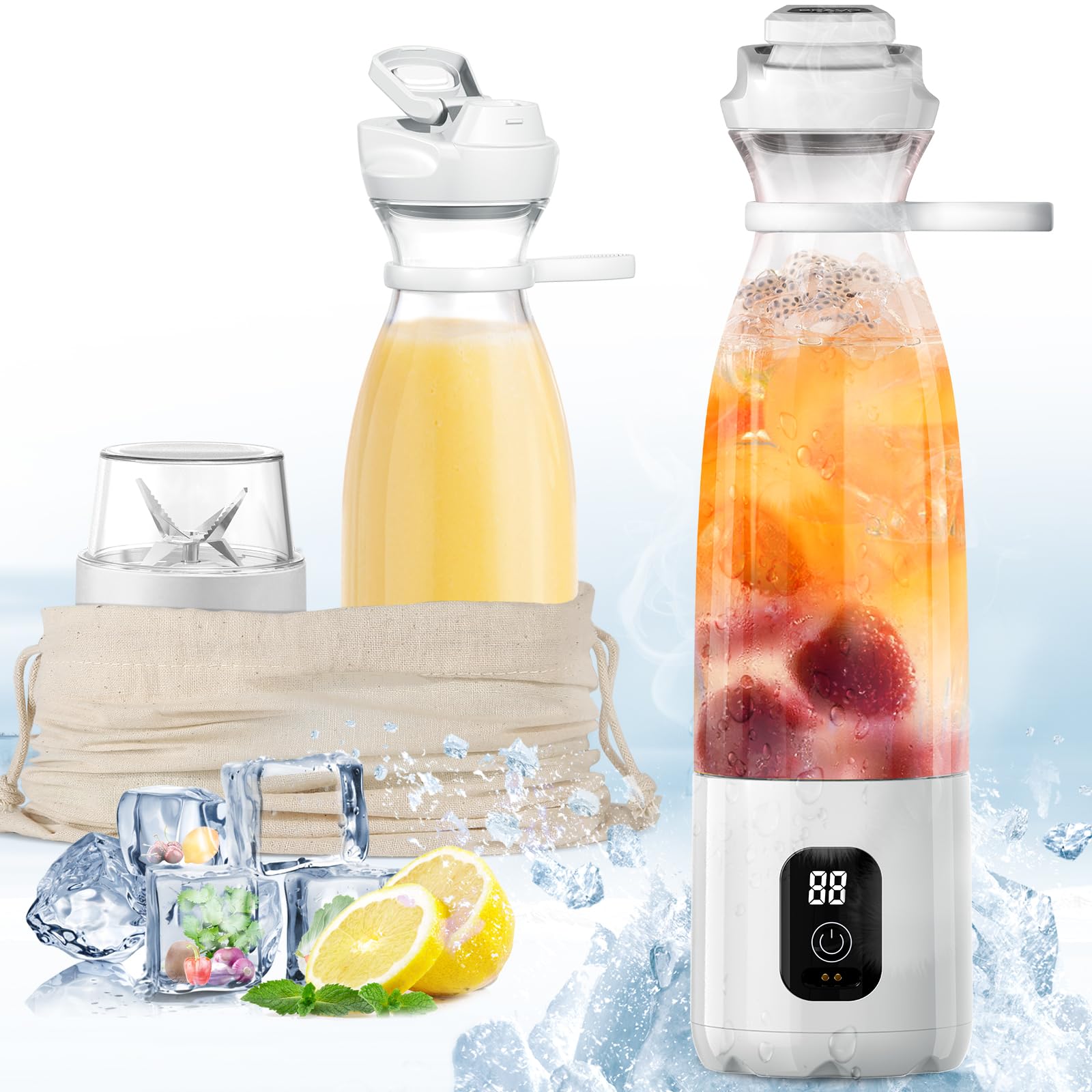 Portable Blender, Personal Blender -for Shakes and Smoothies, 300W Powerful Smoothie Blender, 3X More Power than Mini Travel Blender |OUSMIN Blender Bravo (White, 4th Gen|Basic Version)