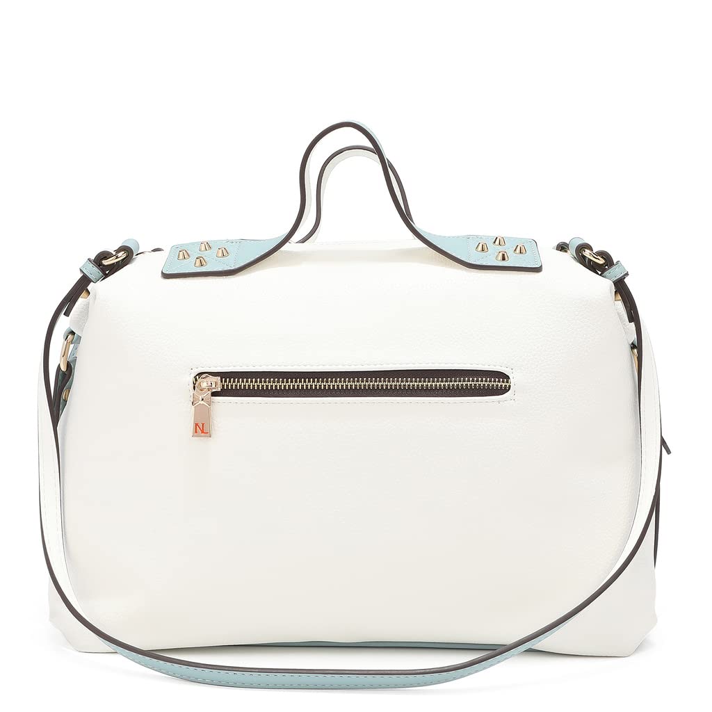 Nicole Lee Medium Cornelia Floral Diamond Embroidered Boston Doctor Bag, Multi Way Top Handle, Shoulder, Crossbody Straps (White)