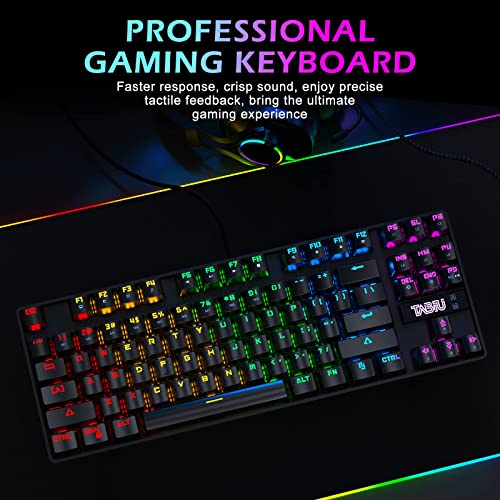 TNBIU Mechanical Gaming Keyboard RGB LED Rainbow Backlit Wired Keyboard, Classic Black Compact 87 Key, Wired Keyboard for Windows Gaming PC (RGB Backlit Black)