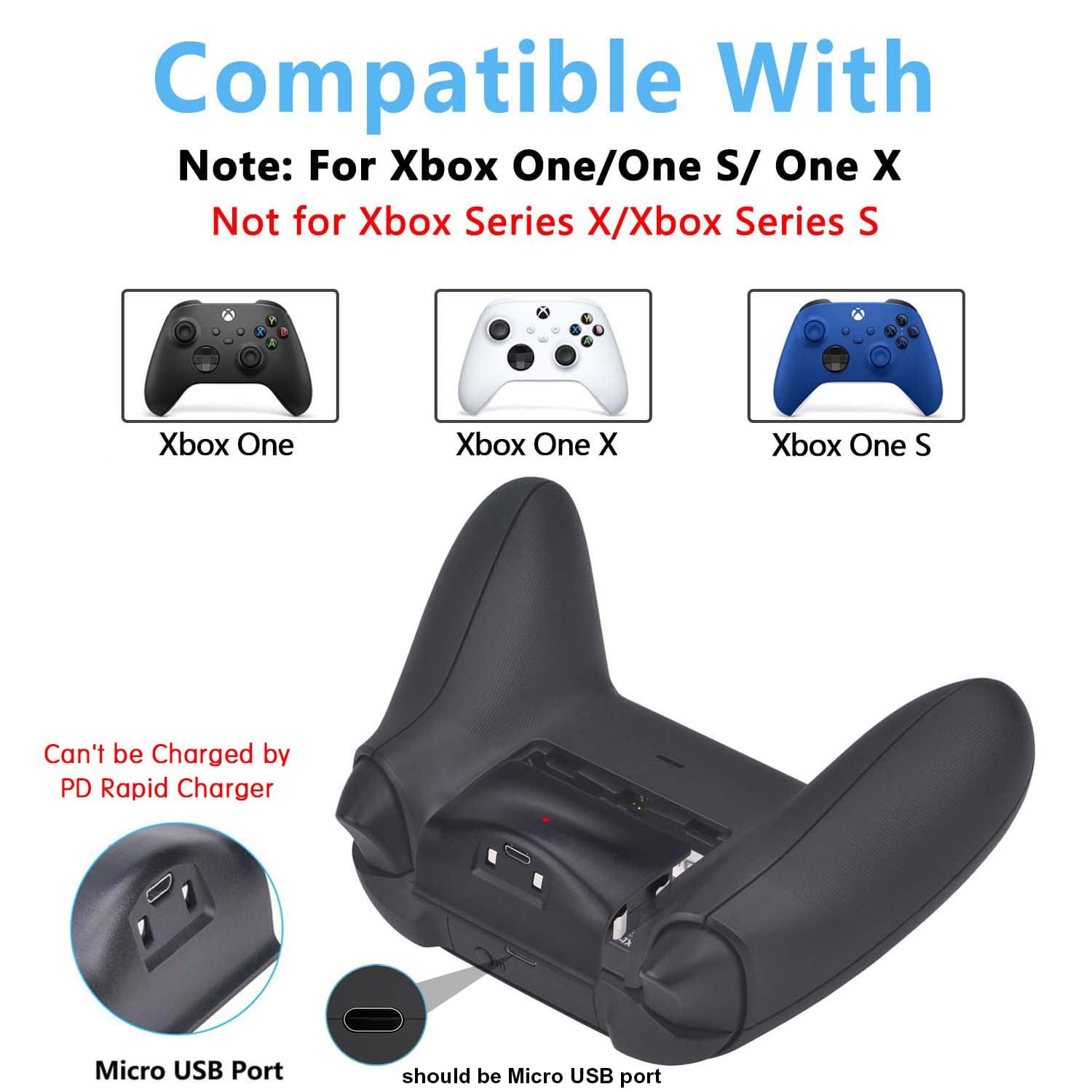 Xbox One Controller Battery Pack, 2 Pack 1400mAh Rechargeable Battery for Xbox One/One S/One X with LED Indicator (Not for Xbox Series X/Xbox Series S)