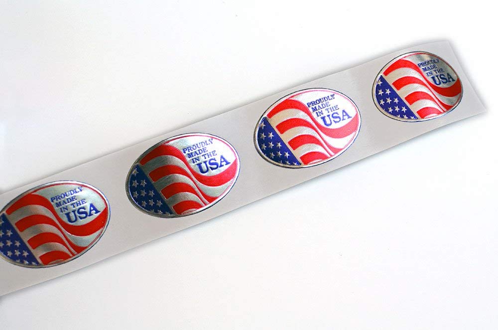 Proudly Made in The USA Oval Adhesive Labels, Embossed Foil Seals, USA Stickers - 1,000pcs