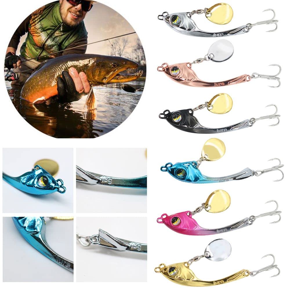 VIB Spoon Bait Spinning Baits Spin Sequin Lure Spinner Sinking Bass Hook Fishing Tackle Pin Hard Bait 10/15g(15g,Black)