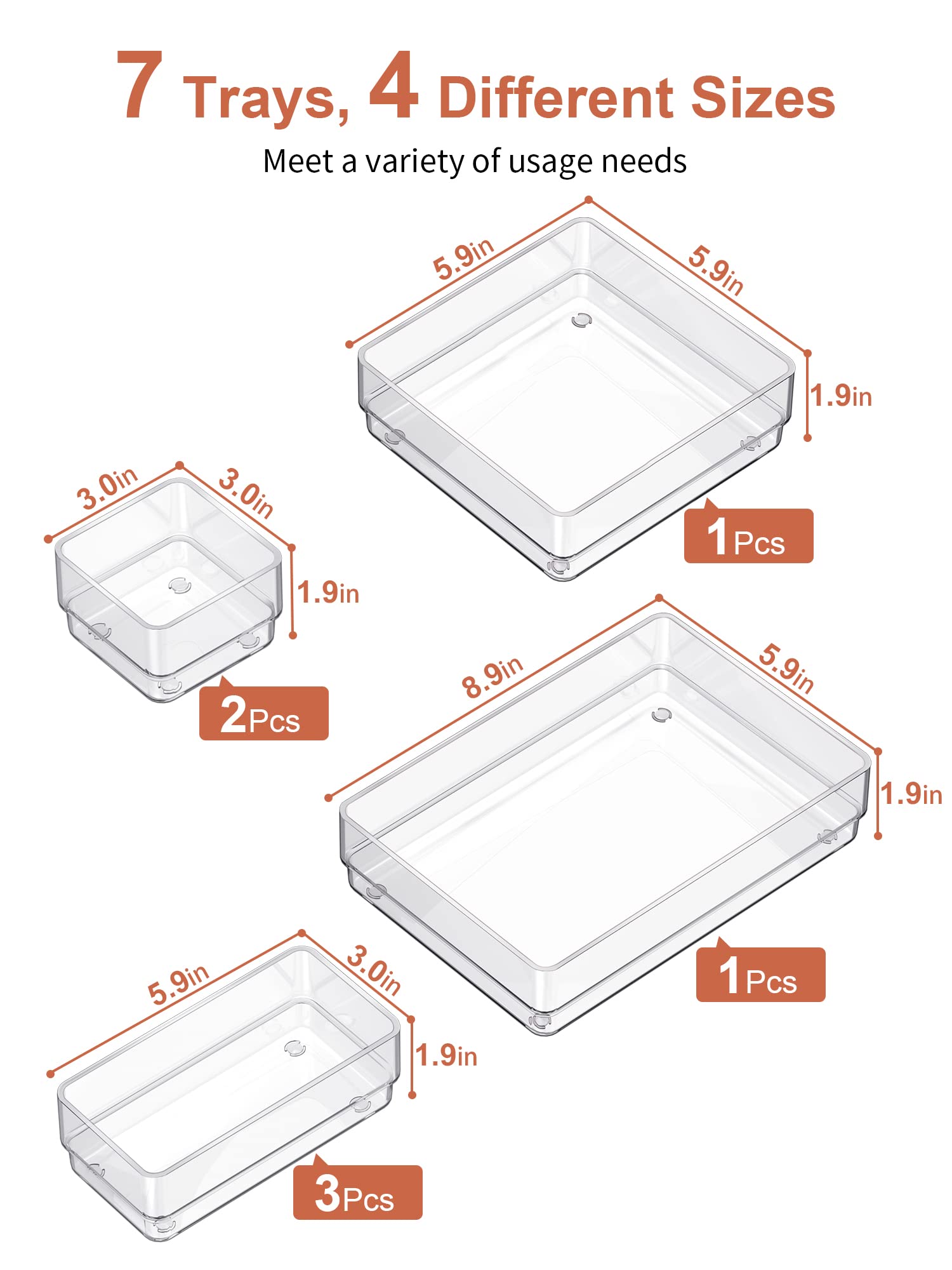 SMARTAKE 7-Piece Drawer Organizer + 13-Piece Drawer Organizers with Non-Slip Silicone Pads