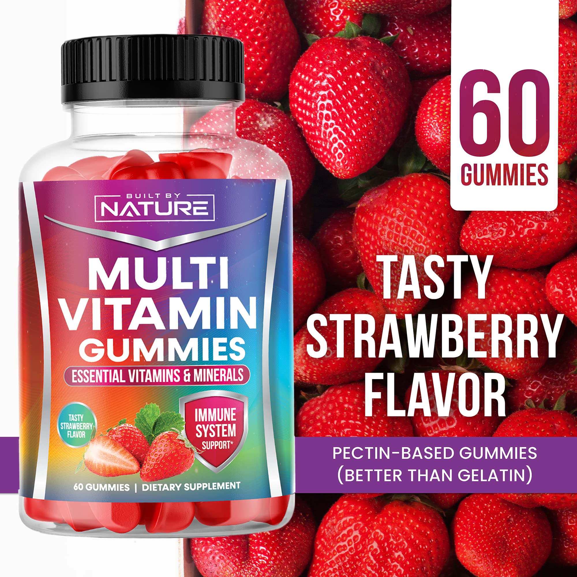 Multivitamin Gummies - Womens & Mens Daily Gummy Multivitamins for Adults with Vitamins A, C, E, B6, B12, and Minerals - Natural Multi Vitamin Supplement, Non-GMO, Berry Flavor - 60 Gummies