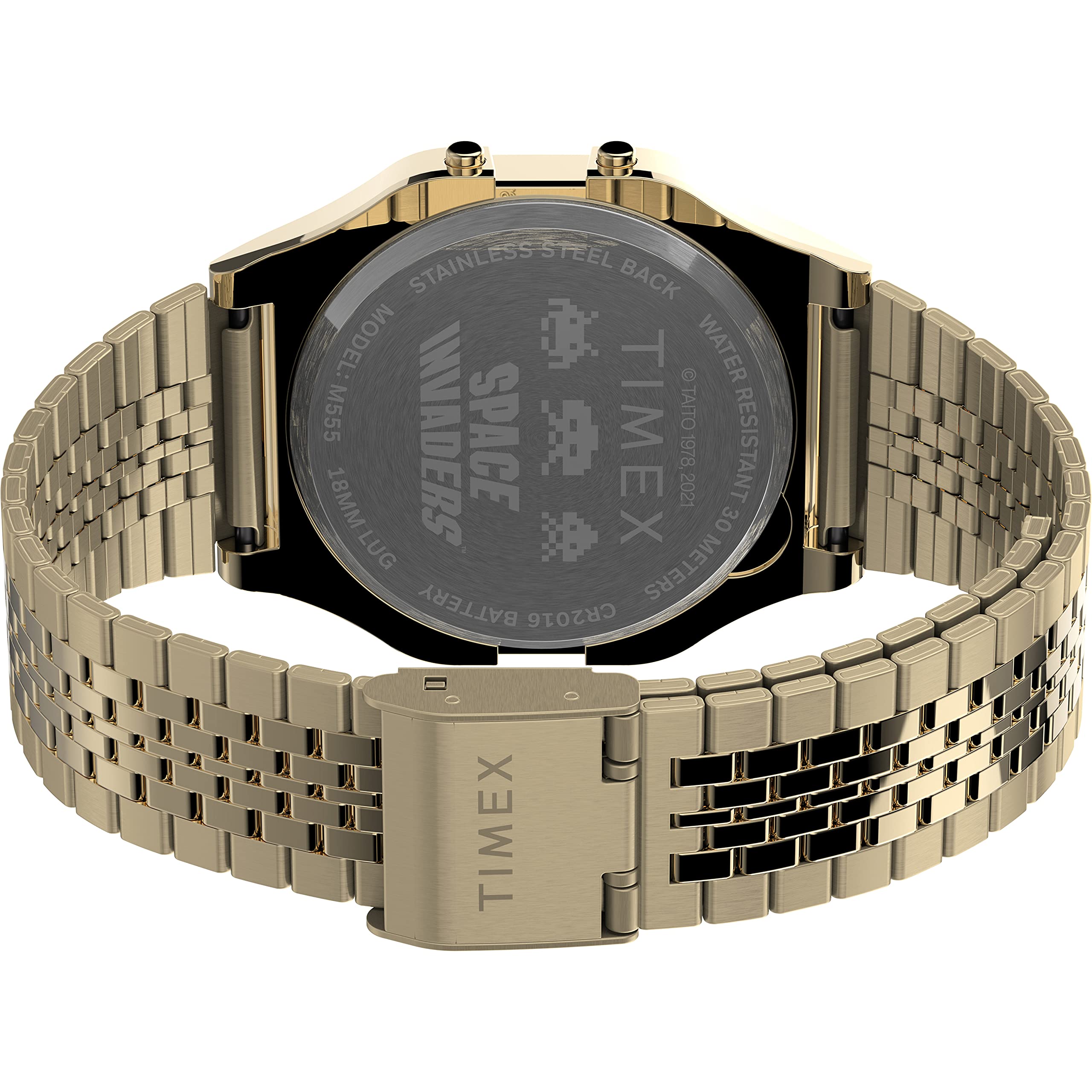 Timex T80 x Space Invaders 34mm Watch – Black with Stainless Steel Bracelet