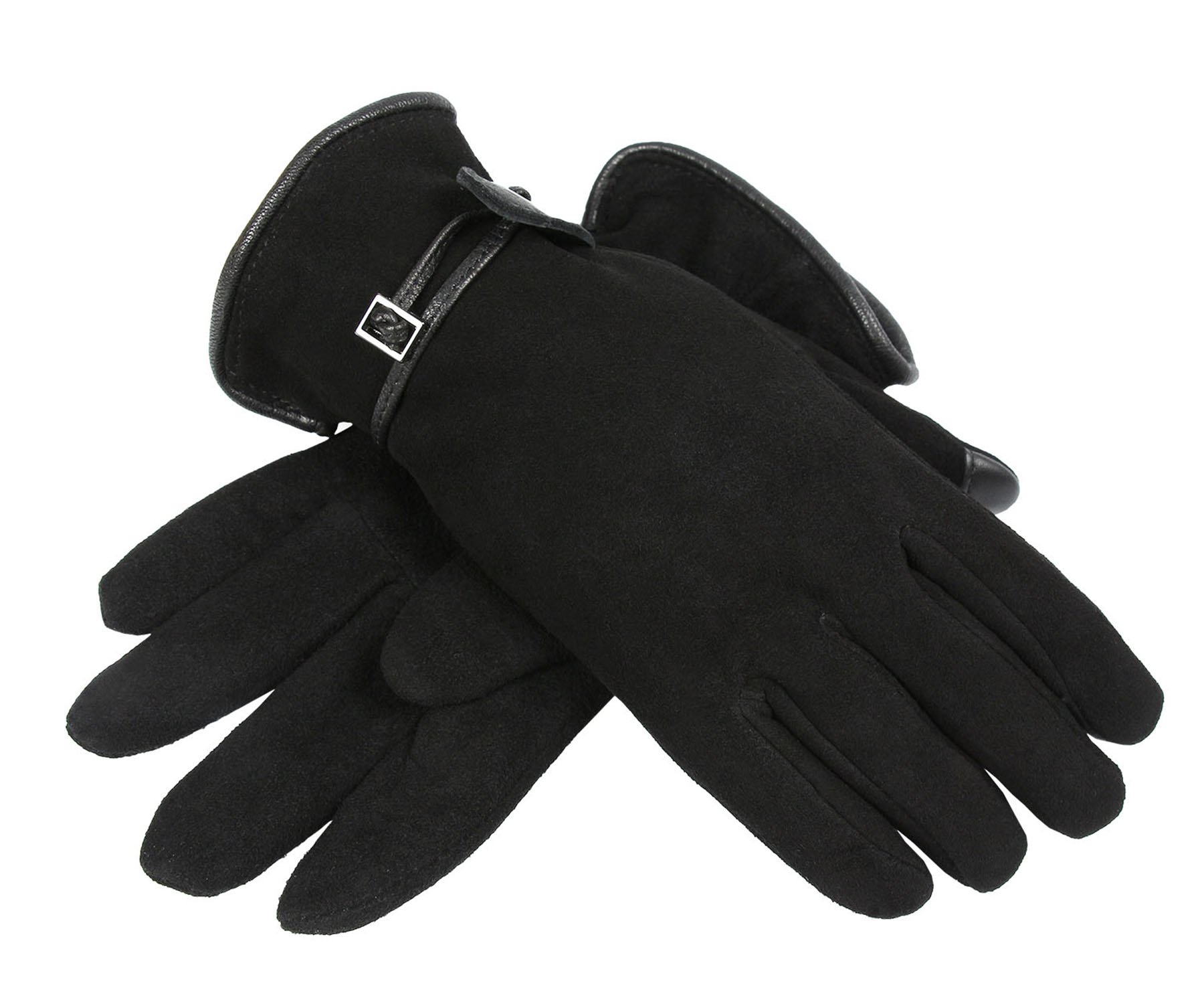OZERO Winter Gloves for Women Touch Screen Deerskin Suede Leather Thermal Silky Velour Lining Cold Proof Hands Warm Gifts (Black,Medium)