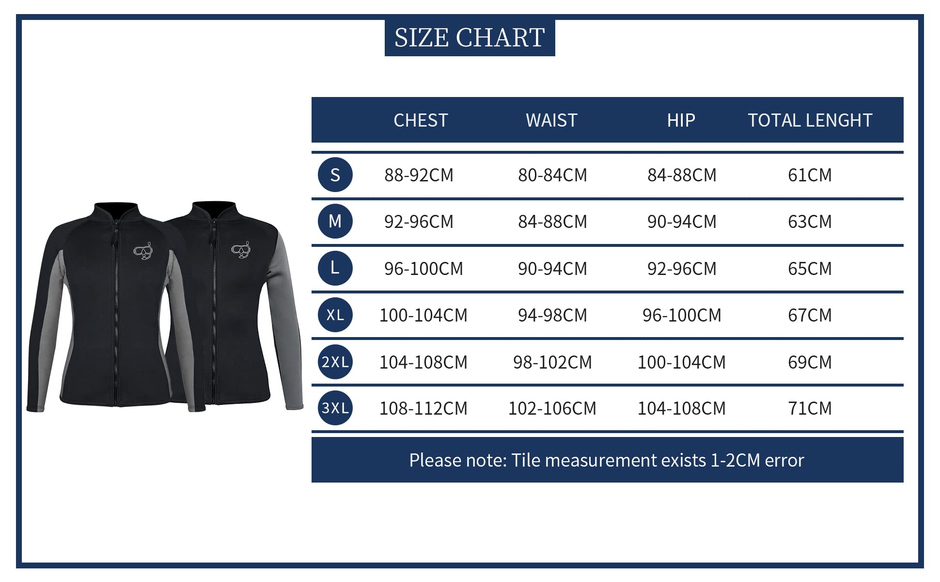 PZZMY Wetsuits Top Women Men 3mm Neoprene Suits Wetsuit Jacket Front Zipper Long Sleeve Wet Suits Jacket Men for Surfing Canoeing Paddle Boarding Scuba Diving Jacket Men