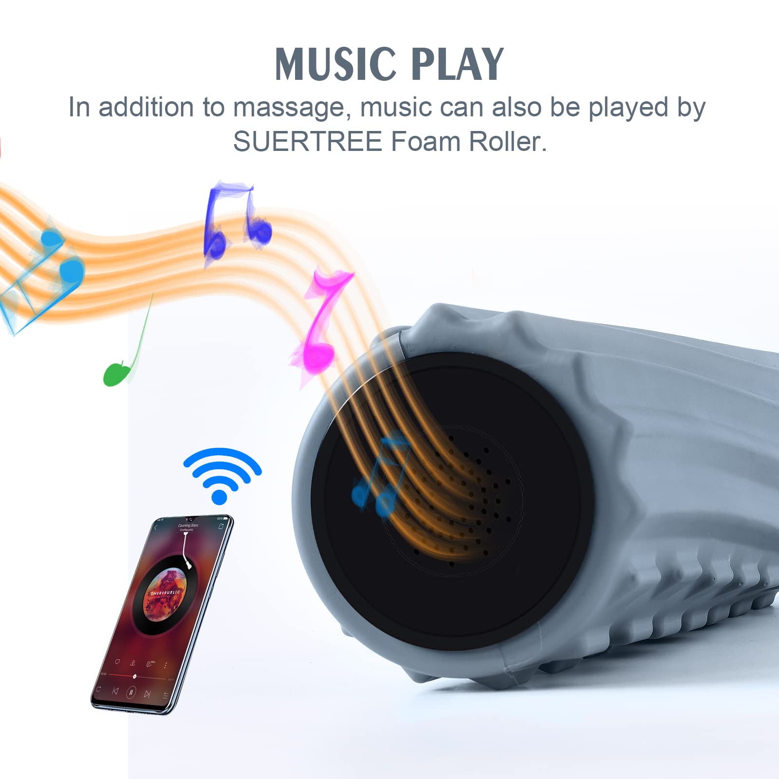Vibrating Foam Roller for Muscle Massage with Music Play, Electric Foam Roller for Legs, Body, 5-Speed Deep Tissue Massager, Back Roller Foam for Back Pain, Hard Foam Roller