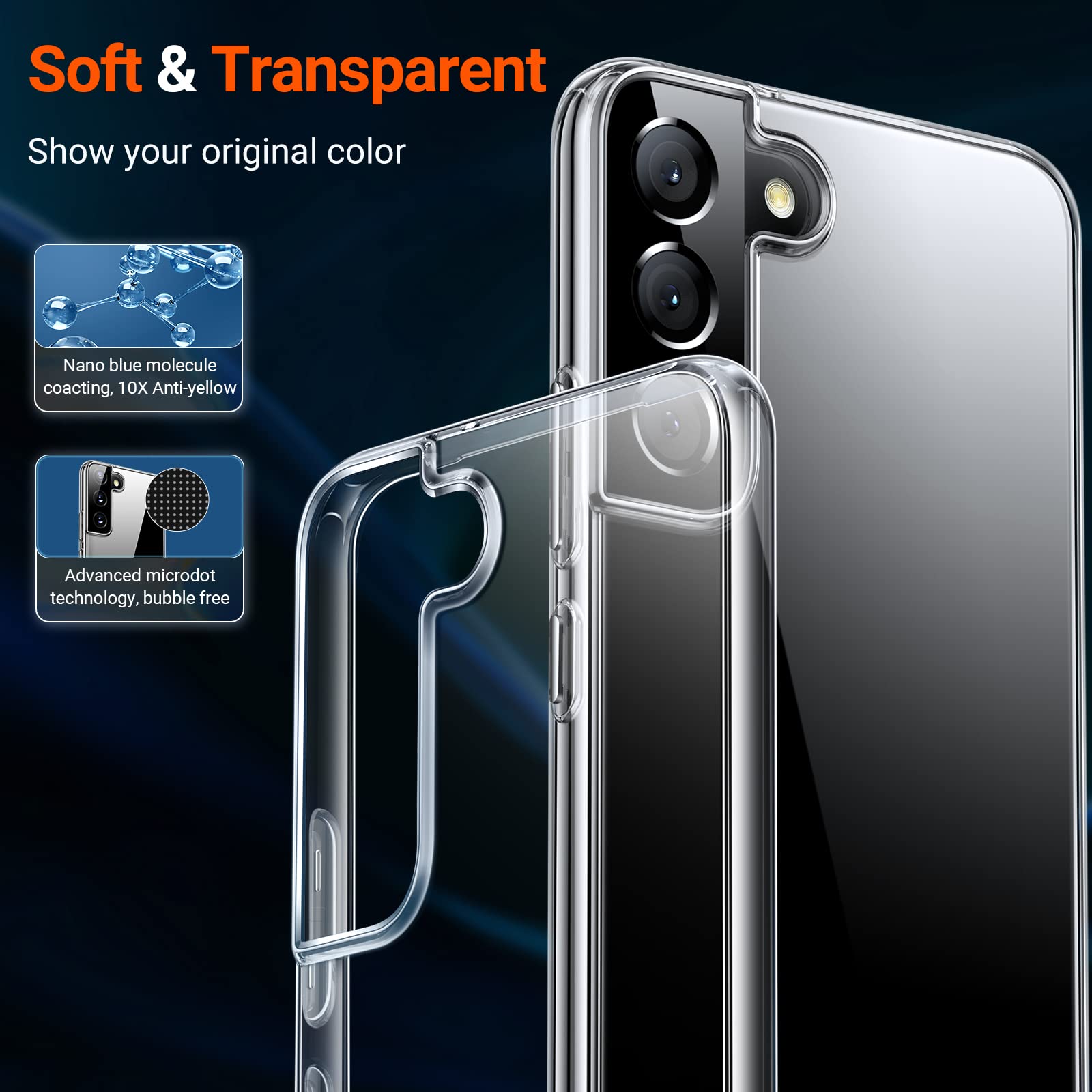 TORRAS SoftCare Clear Galaxy S22 Case,[Long Lasting Clarity] Slim Yet Protective Soft Transparent TPU Thin Clear S22 Phone Case for Samsung Galaxy S22 Case 5G 2021,Clear