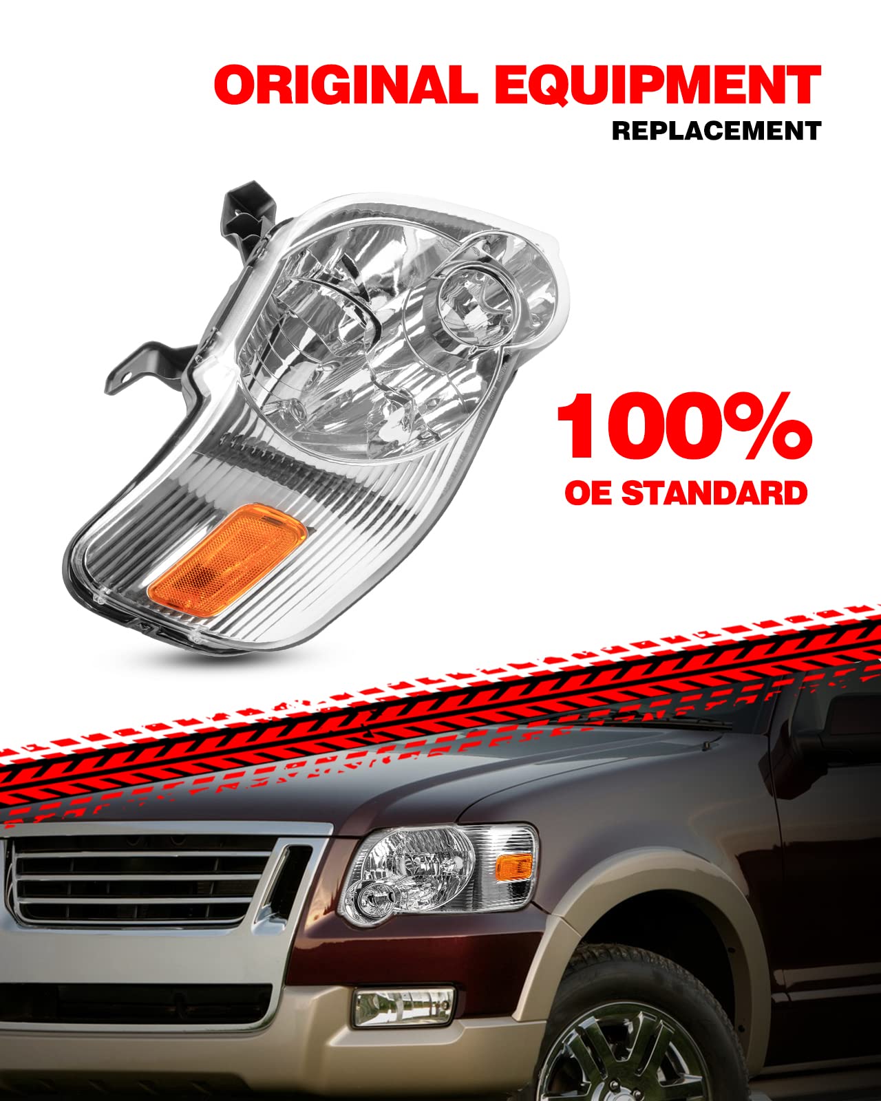 Torchbeam Replacement Headlight Assembly for 2006 2007 2008 2009 2010 Explorer Chrome Housing Clear Lens Amber Reflector Driver and Passenger Side