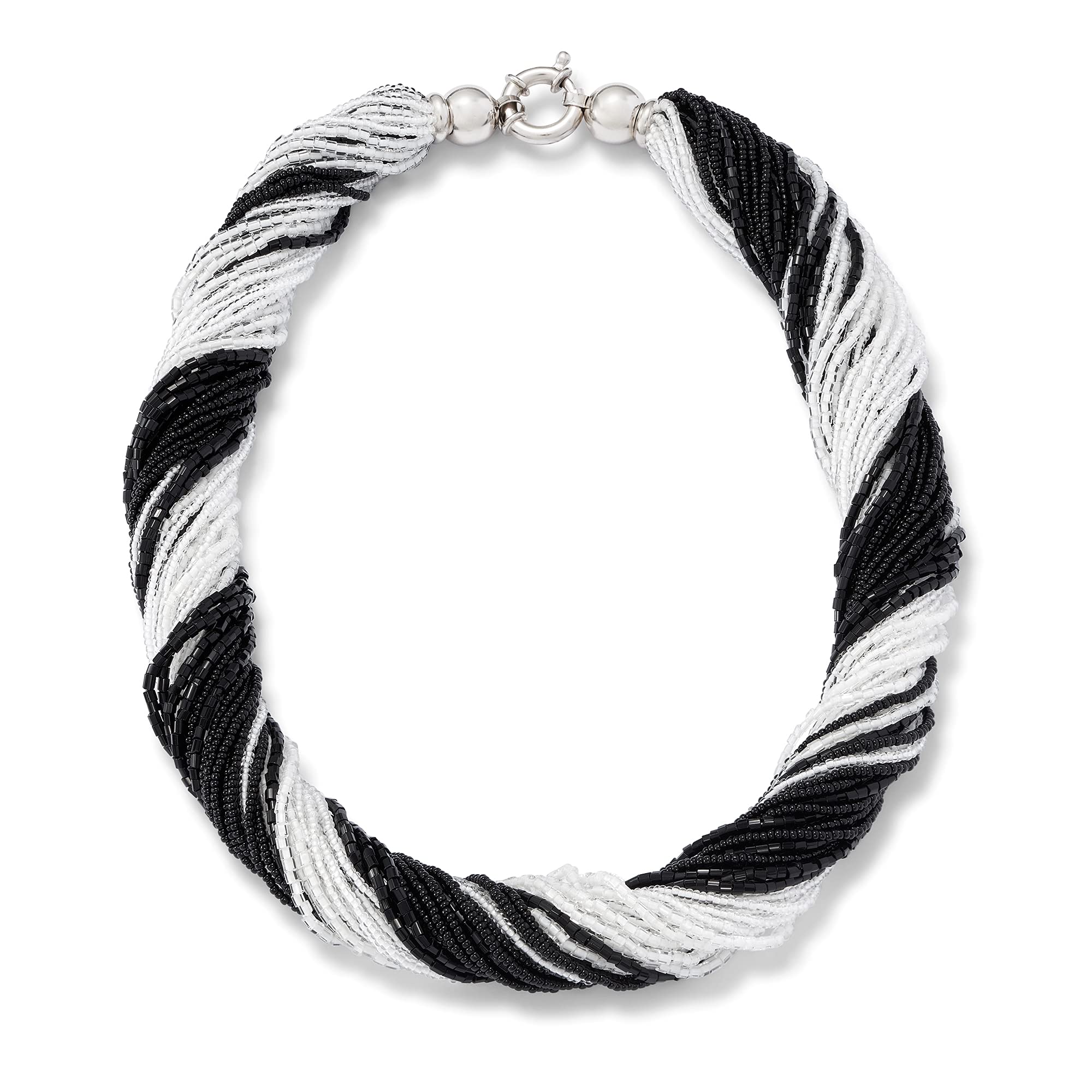 Ross-Simons Italian Black and White Murano Glass Bead Torsade Necklace in Sterling Silver. 20 inches