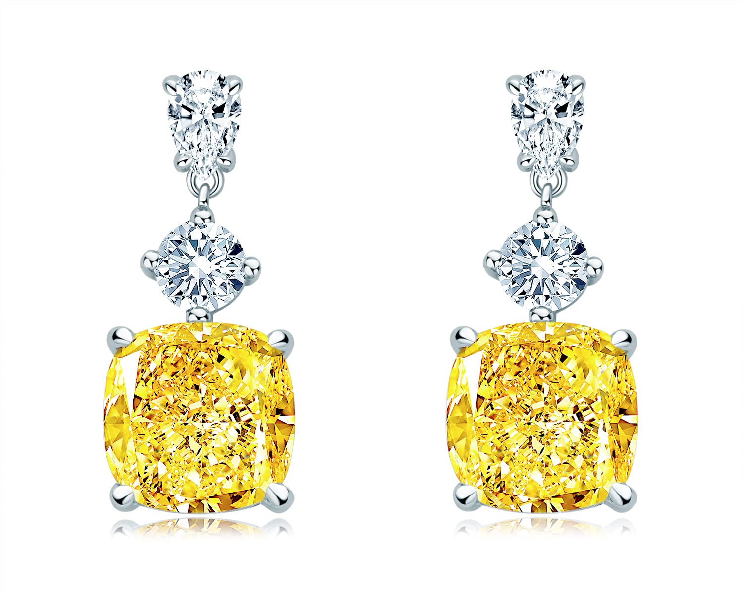 Sterling Silver Dangle Earrings for Women Hypoallergenic Earring Jewelry Yellow Cubic Zirconia Diamond Anniversary Birthday Valentine's Day Gifts for Her Wife Girlfriend Mom