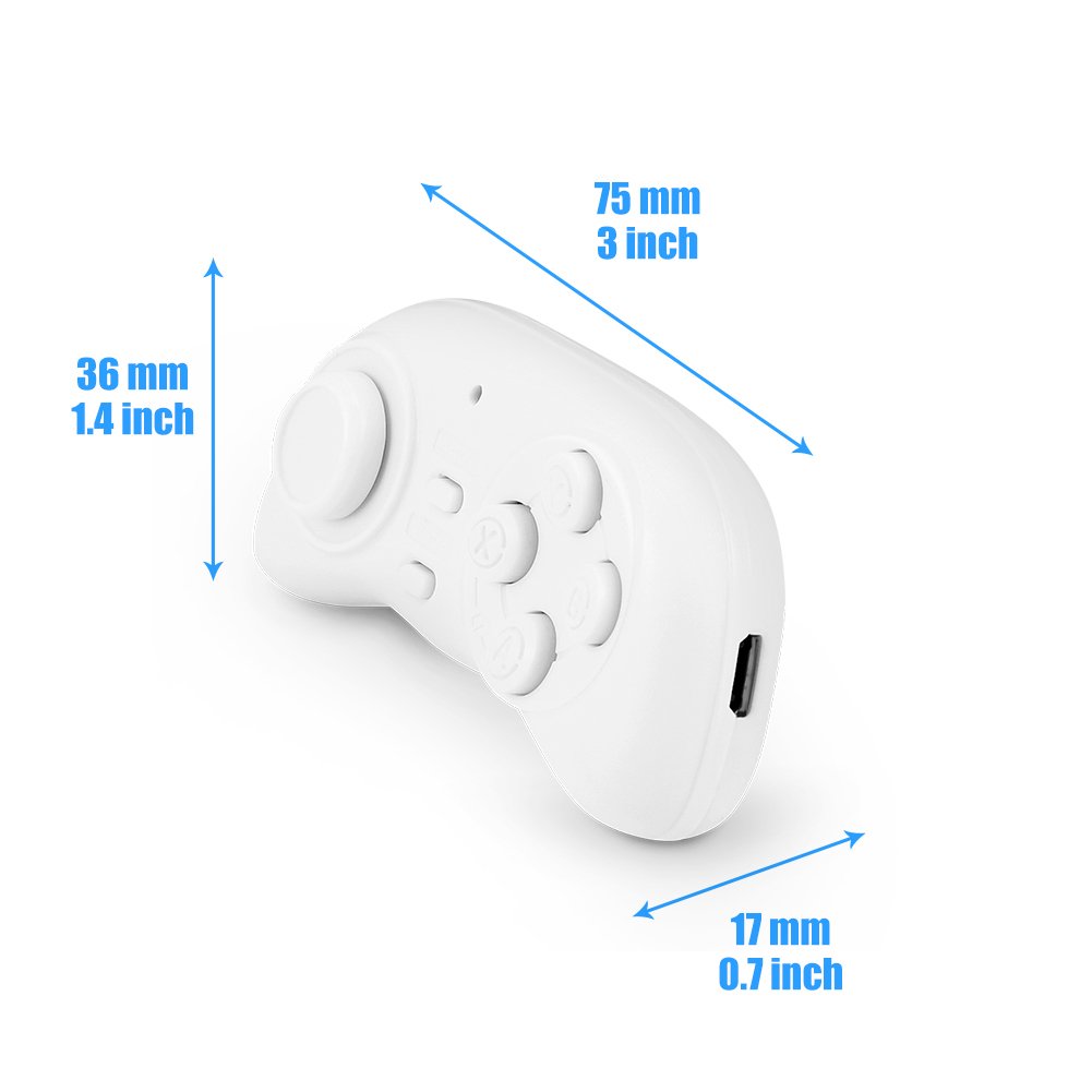PL-608 Mini Bluetooth Gamepad, Portable Wireless Bluetooth Gaming Controller with Remote Shutter Multimedia Controller, for Mobile Phone, Tablet and PC(White)