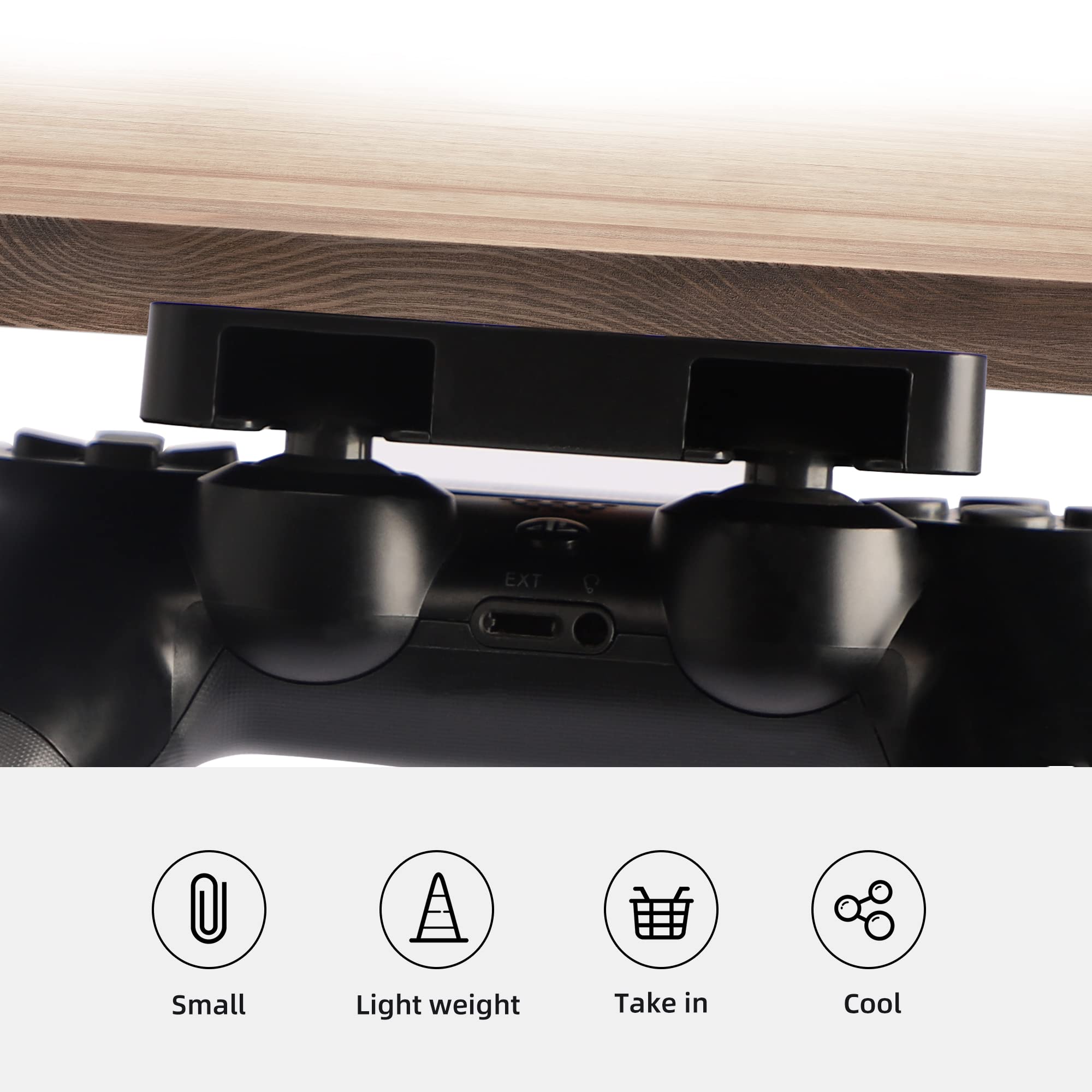 Xahpower 2 Pack Under Desk Mount Holder for PS5/PS4/PS3/PS2 Controller, Game Controller Table Storage Rack Stand with Strong Adhesive Tape, Space-Saving, No-Hole Needed
